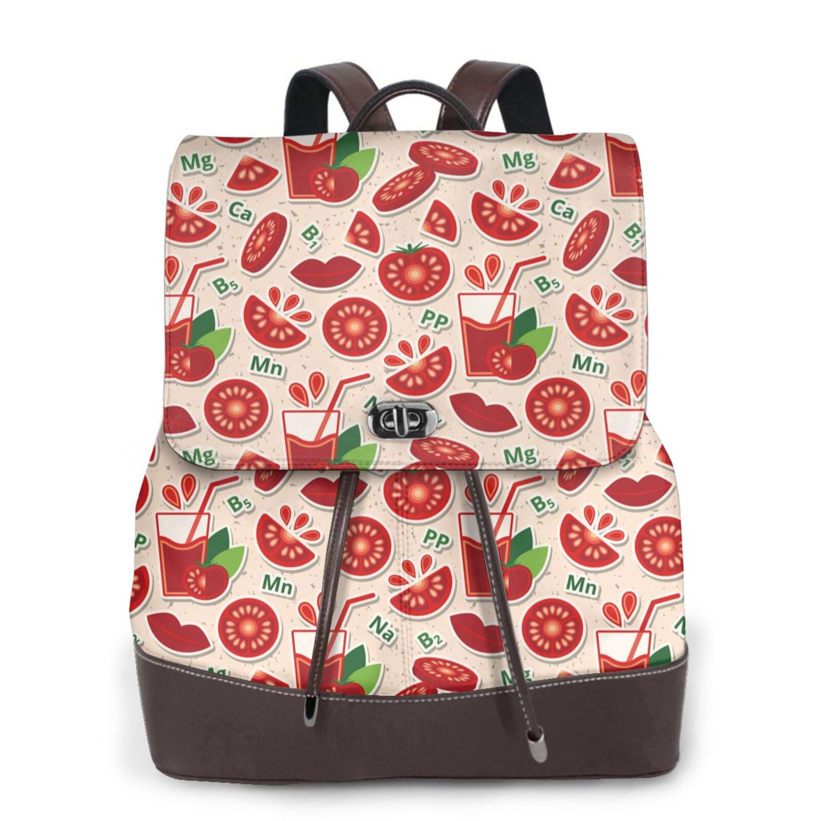 Xecao Tomatoes Print Large Backpack Soft Leather for Women Travel with ...