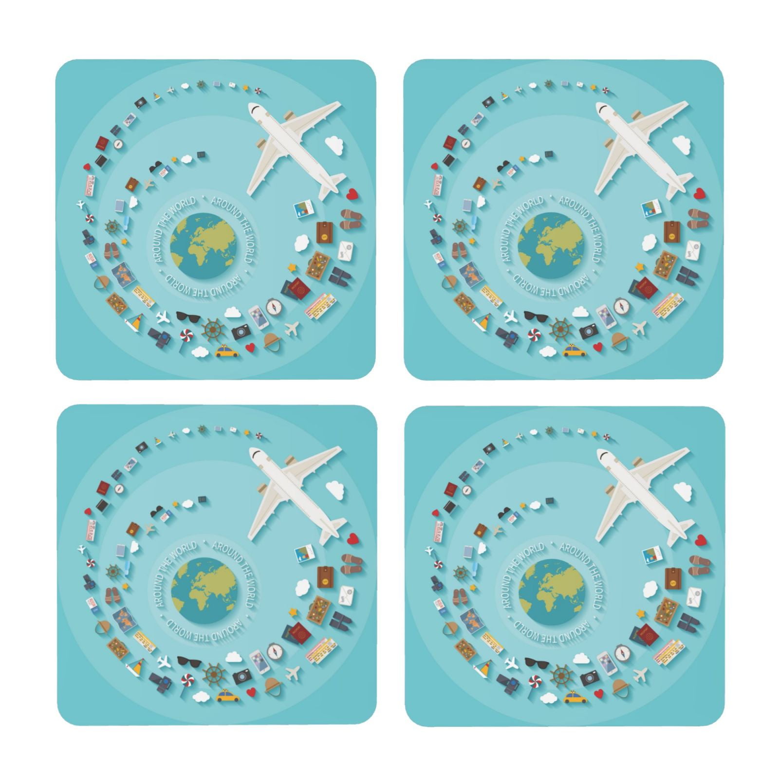 Xecao Travelling on Airplane for MDF Cork Coaster 4 Pcs,Drink Coasters ...