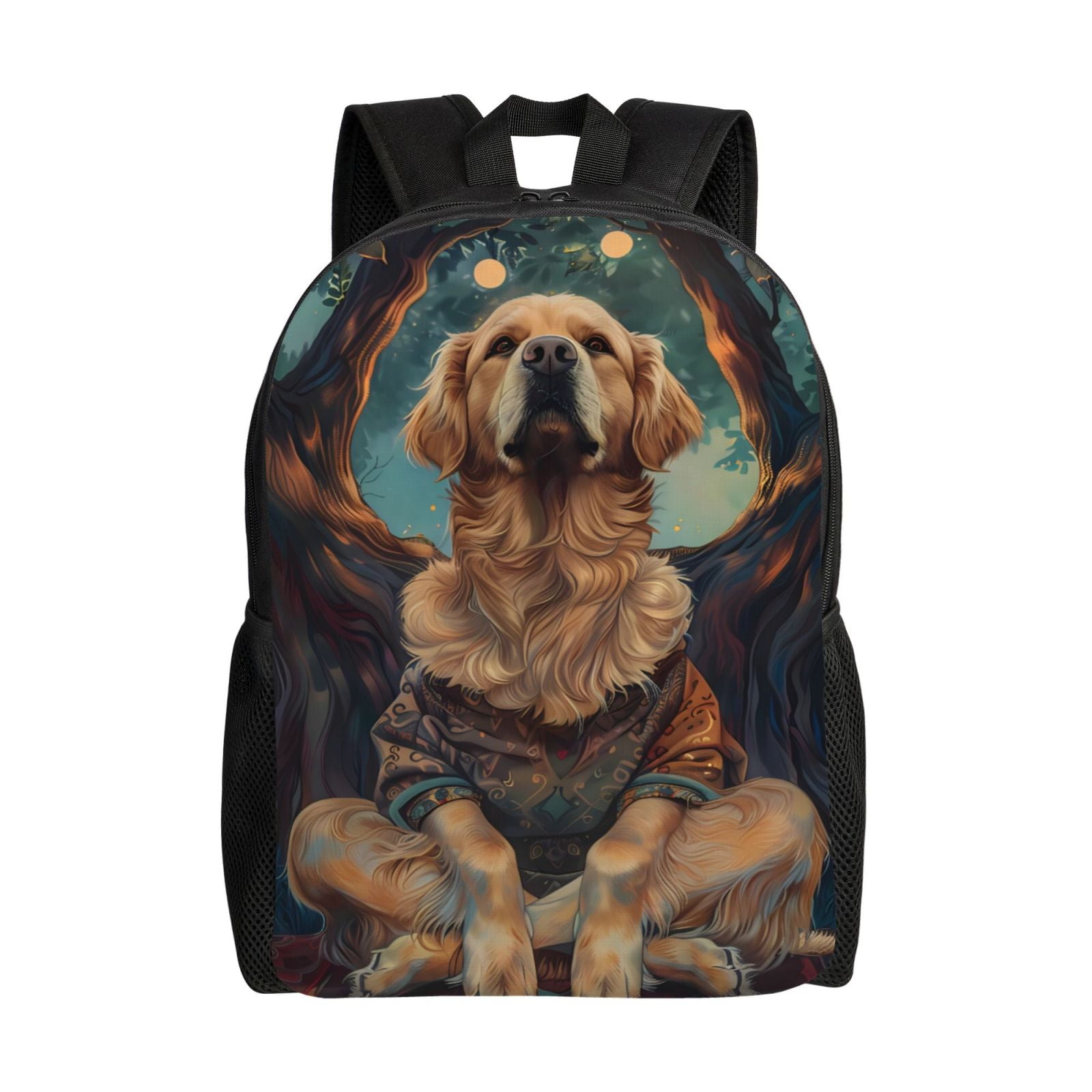 Xecao Tree Meditating Golden Retriever Print School Backpack with ...