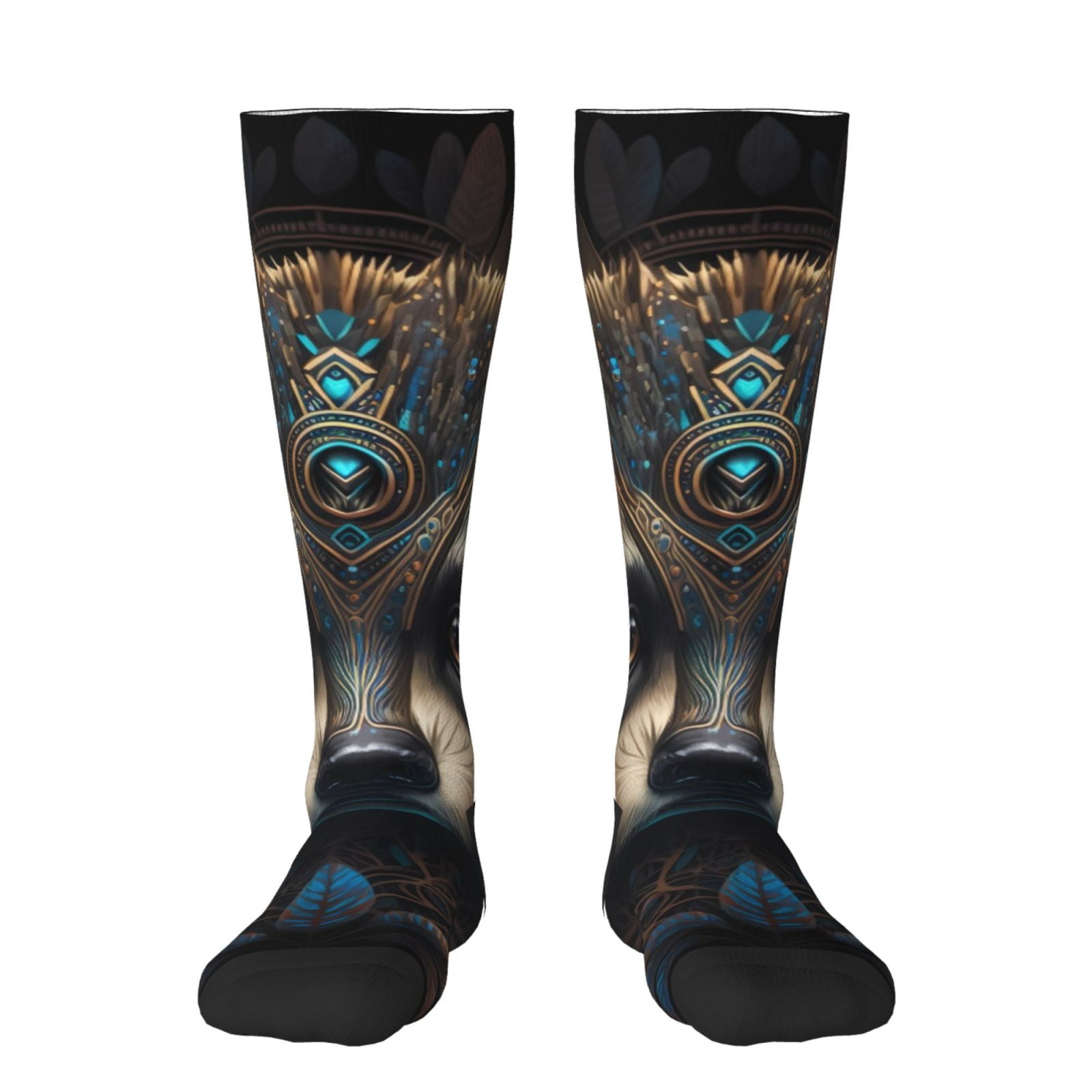 Xecao Tribal Style Raccoon print thigh-high socks, crafted for both men ...