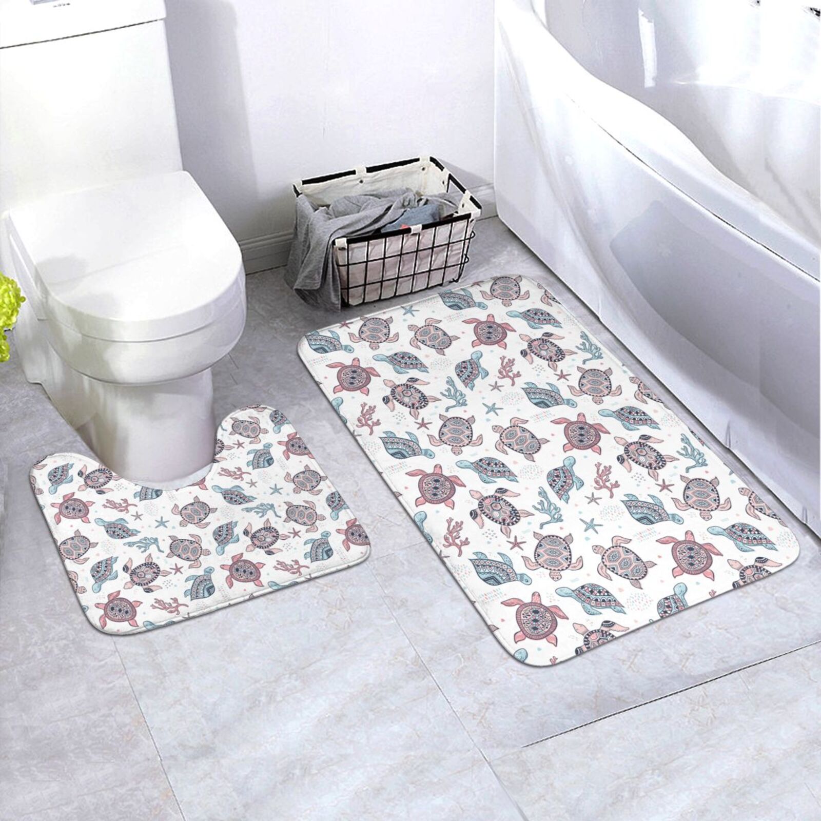 Xecao Tribal Style Turtle 2-Piece Vintage Seamless Anti-Skid Mat Set ...