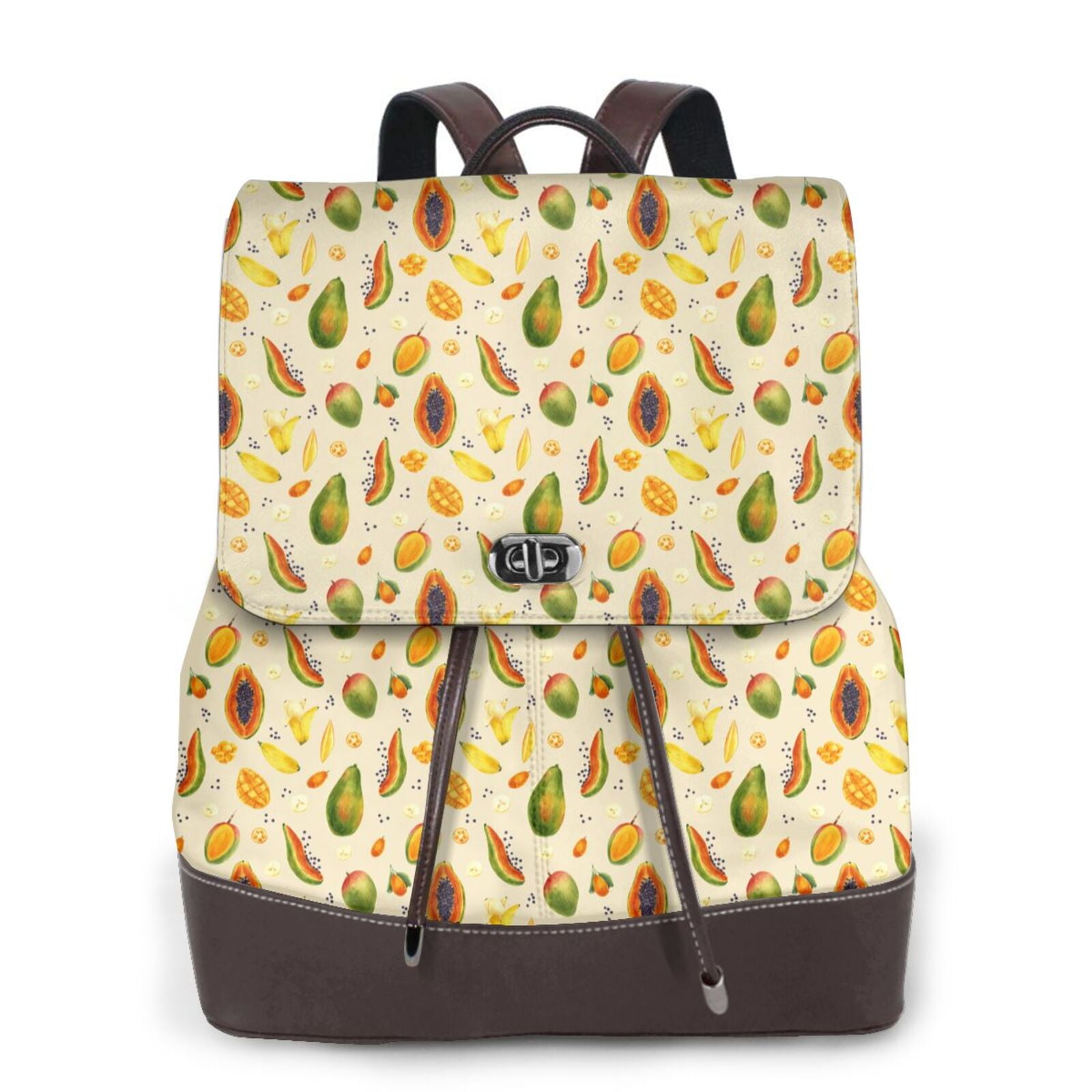 Xecao Tropical Fruits Print Large Backpack Soft Leather for Women ...