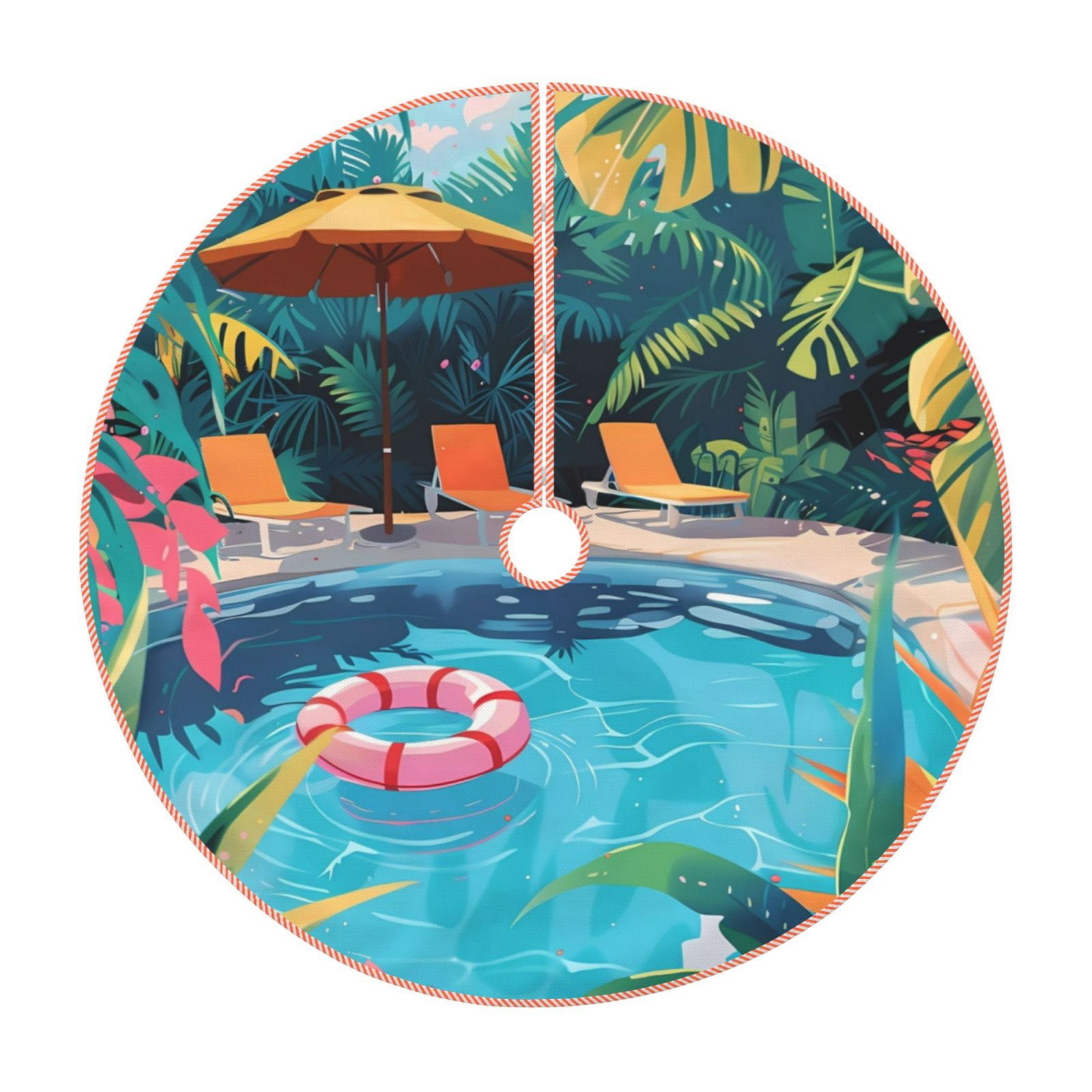 Xecao Tropical Poolside Relaxation Pattern Christmas Tree Skirt Holiday ...