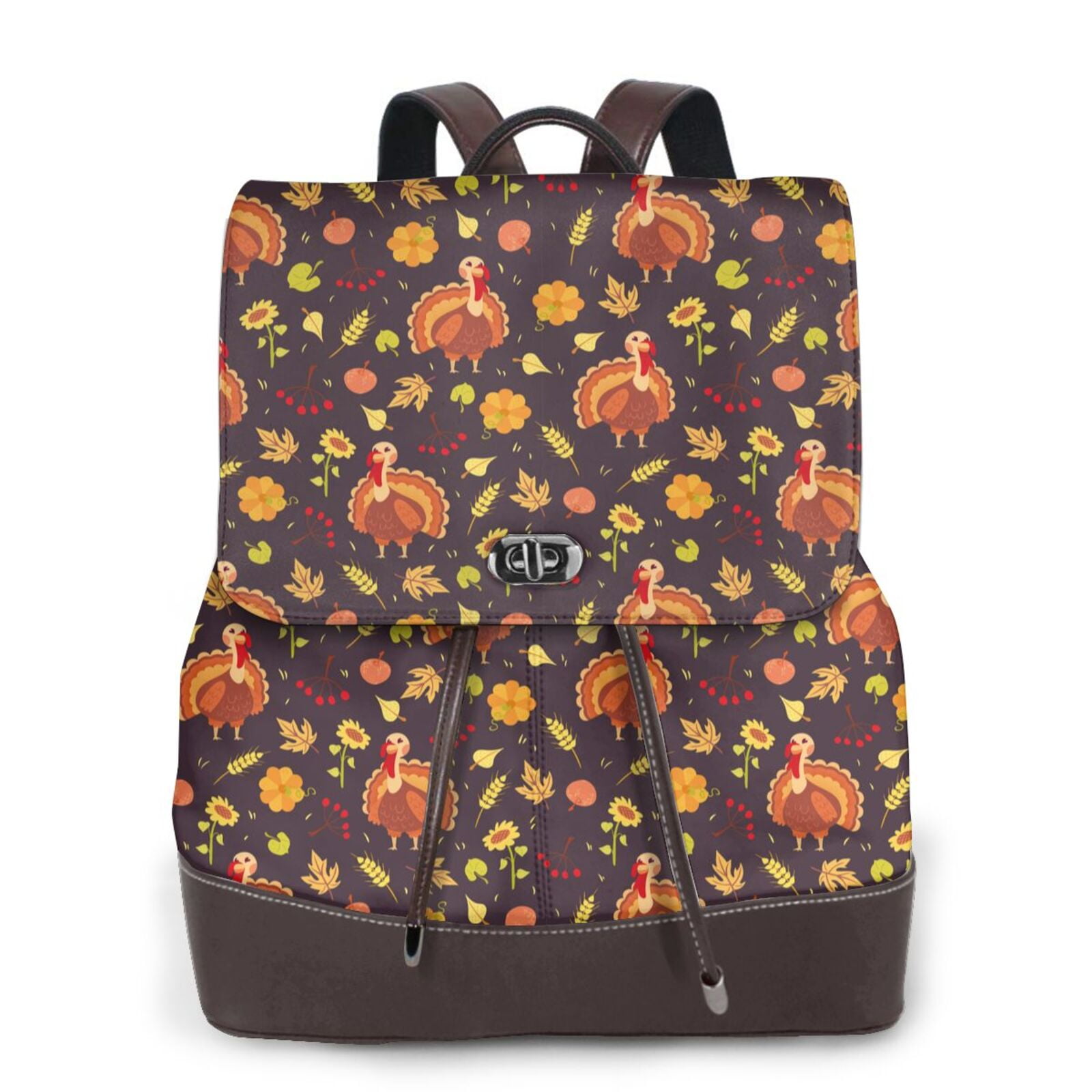 Xecao Turkey Bird Print Large Backpack Soft Leather for Women Travel ...