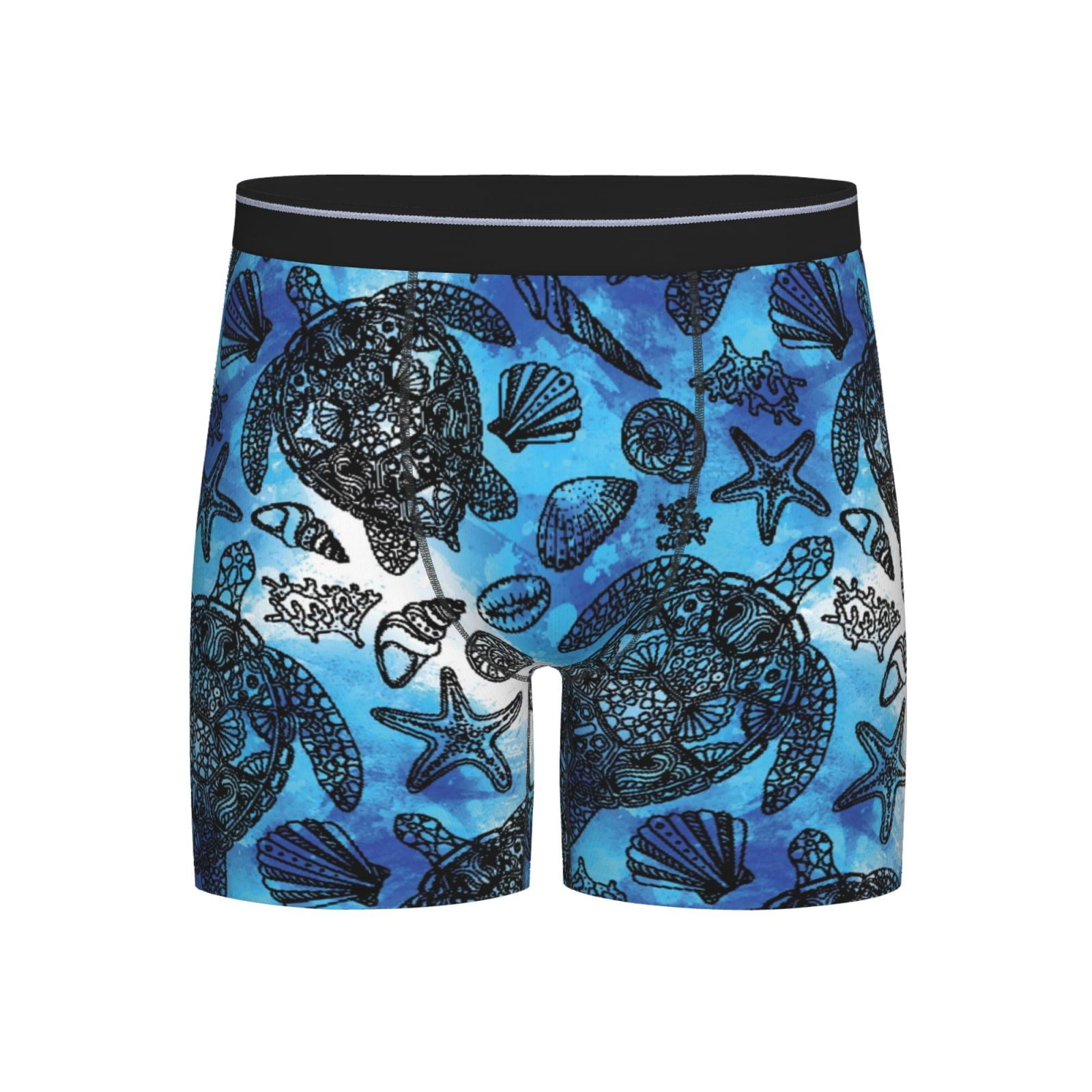 Xecao Turtle，Shell Algae Starfish Coral Print Boxer Briefs for Men's ...