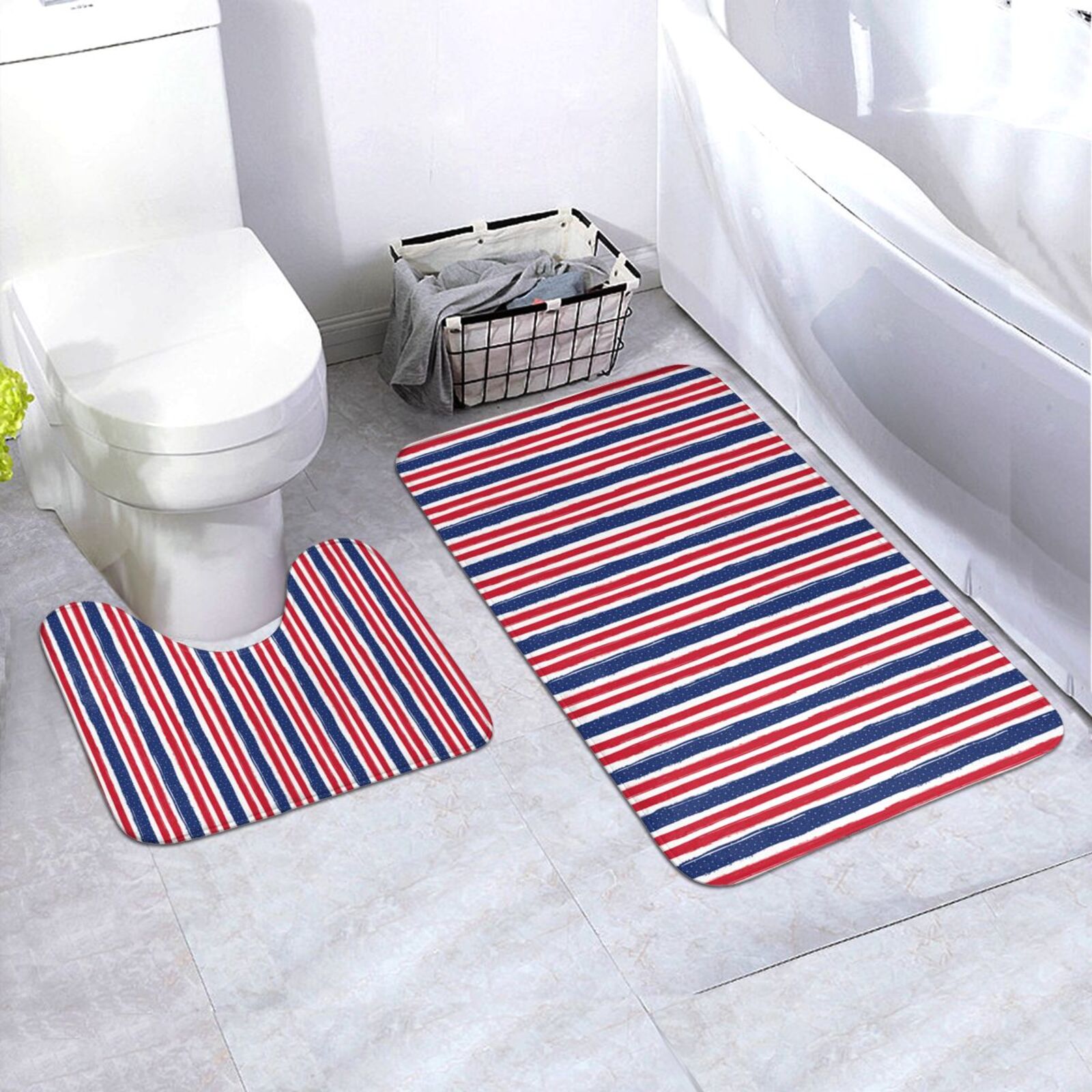 Xecao USA Colors Stripes 2-Piece Vintage Seamless Anti-Skid Mat Set ...