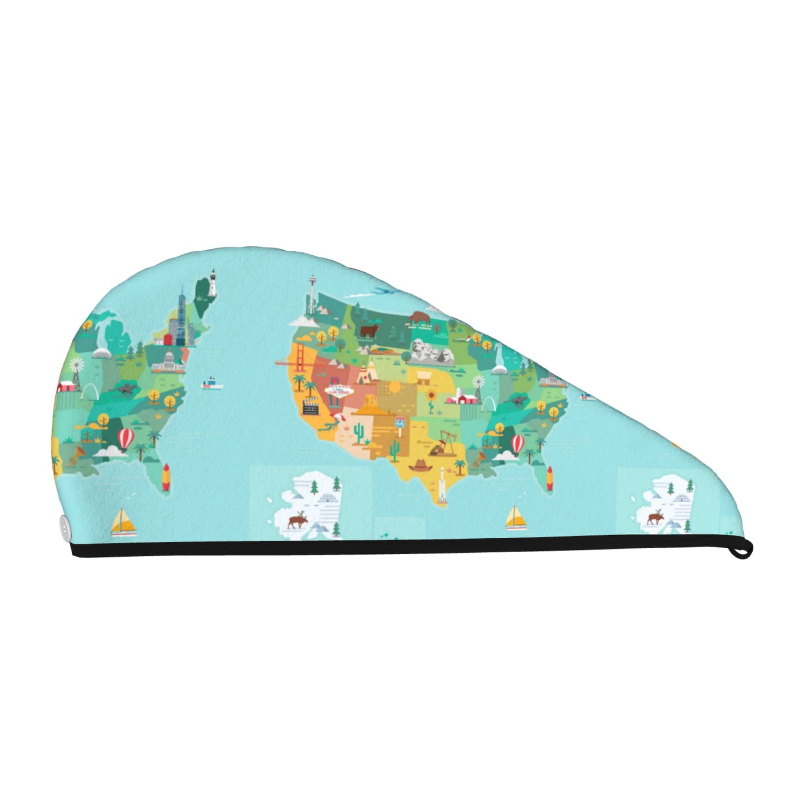 Xecao USA Tourist Map Print Hair Towel, Hair Turbans for Wet Hair ...