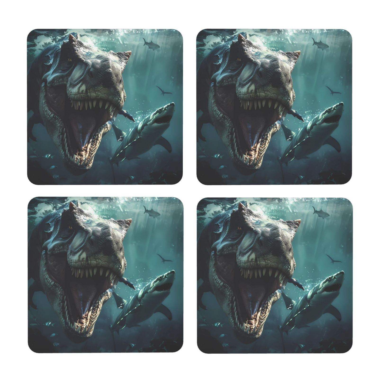 Xecao Underwater Dinosaur Shark for MDF Cork Coaster 4 Pcs,Drink ...
