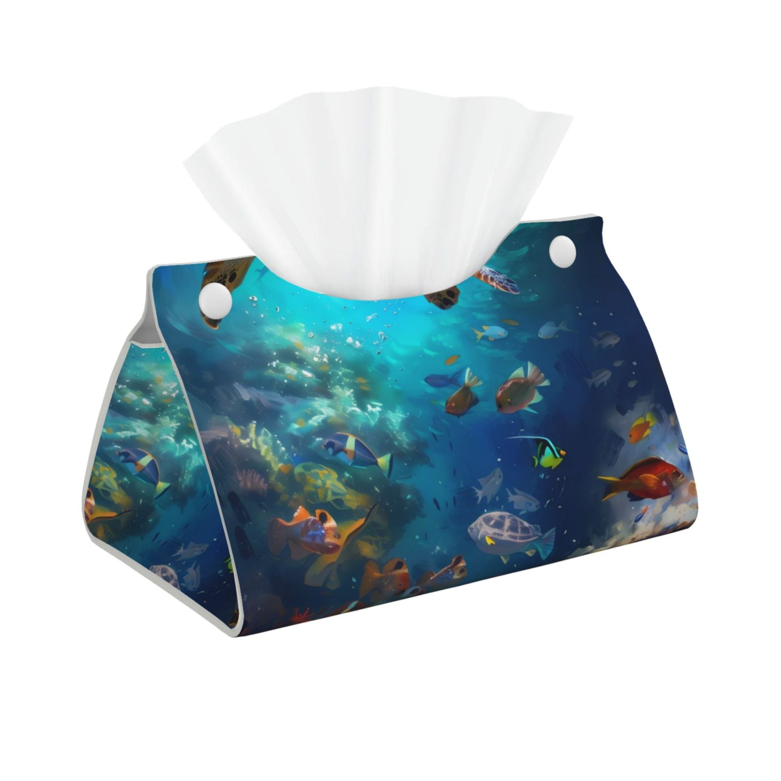 Xecao Underwater Fish Turtle Print Tissue Box Cover,Modern PVC Leather ...