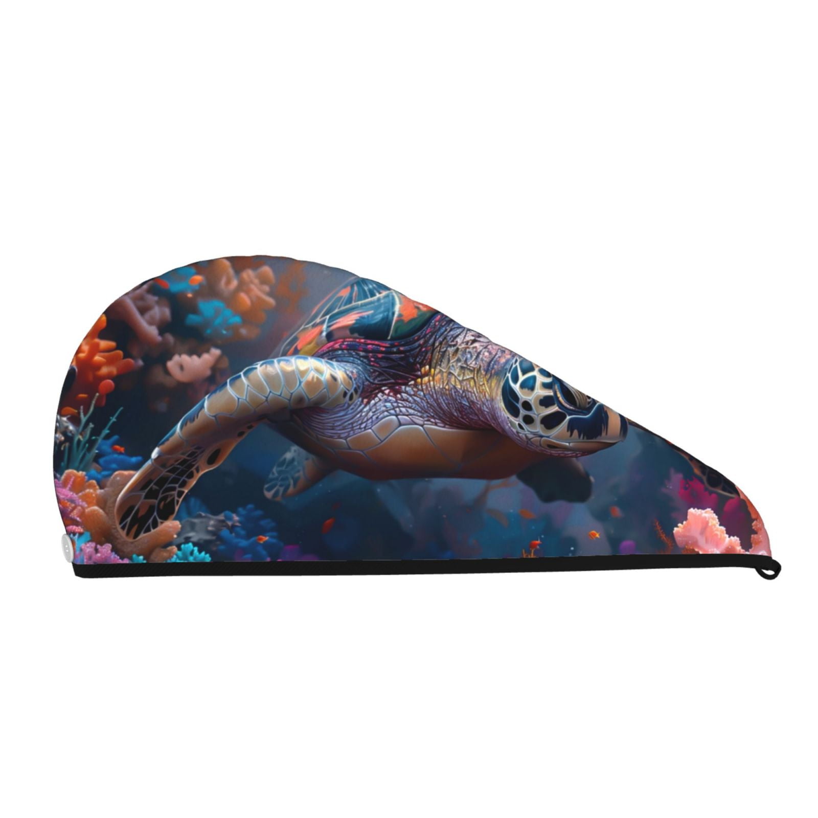 Xecao Underwater Lazy Turtle Print Hair Towel, Hair Turbans for Wet ...