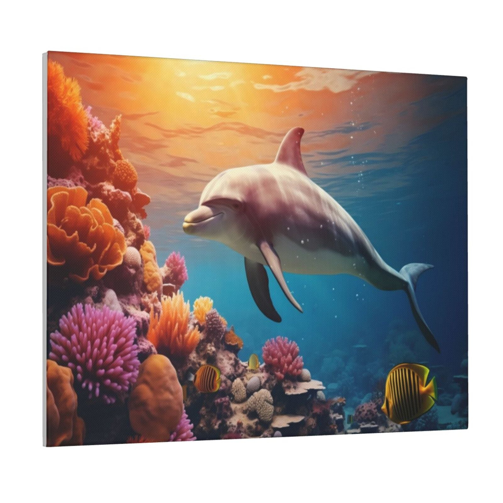 Xecao Underwater Plant Dolphin for Waterproof Framed Canvas Art ...
