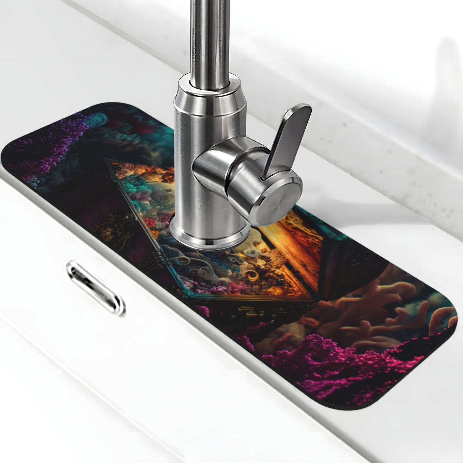 Xecao Underwater Treasure Chest for Kitchen Sink Splash Guard Faucet ...