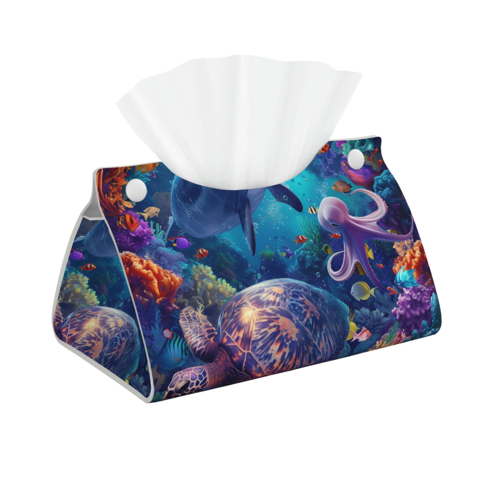 Xecao Underwater Turtle Dolphin Octopus Print Tissue Box Cover,Modern ...