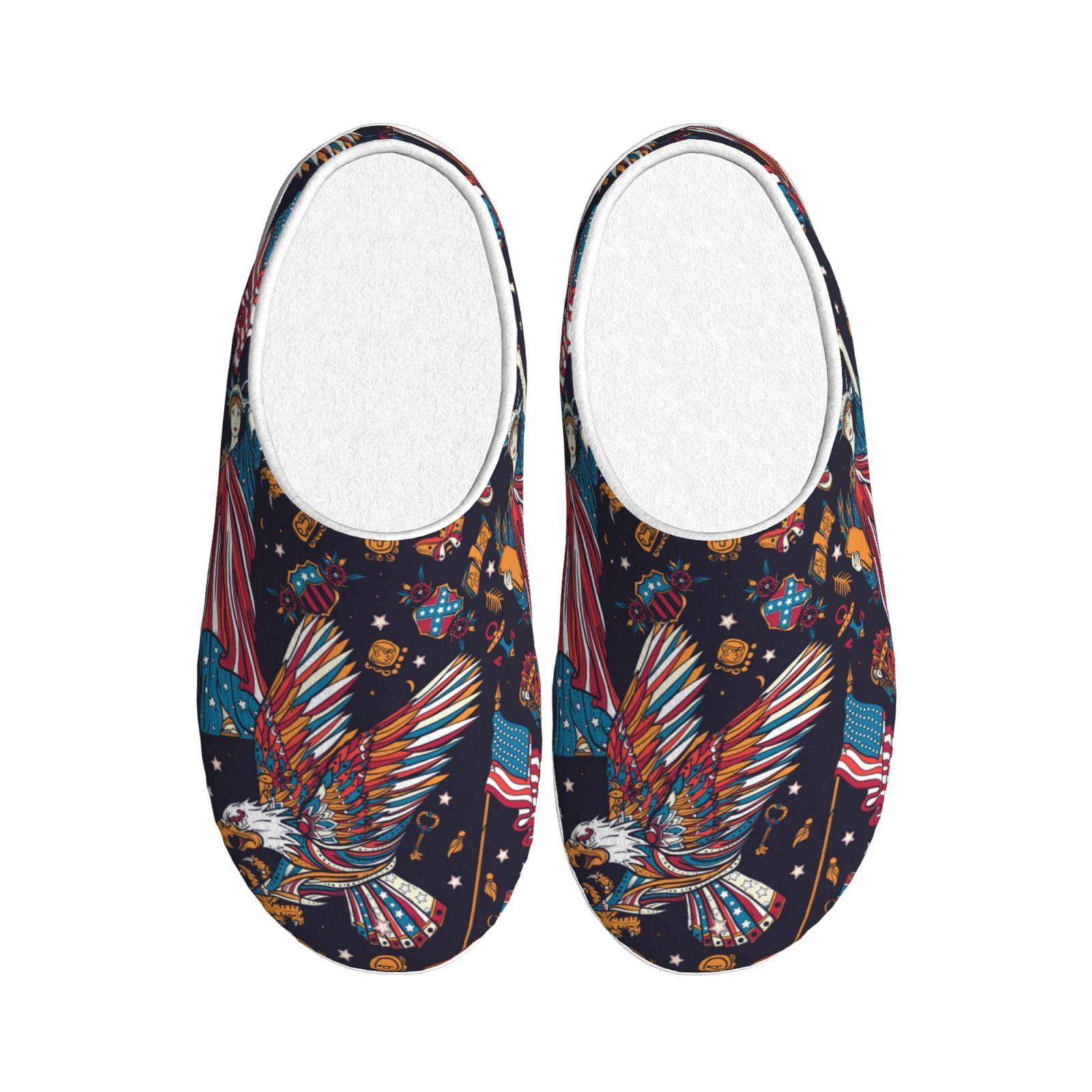 Xecao United States Of America Print Cotton Slippers Fuzzy Warm Cozy ...