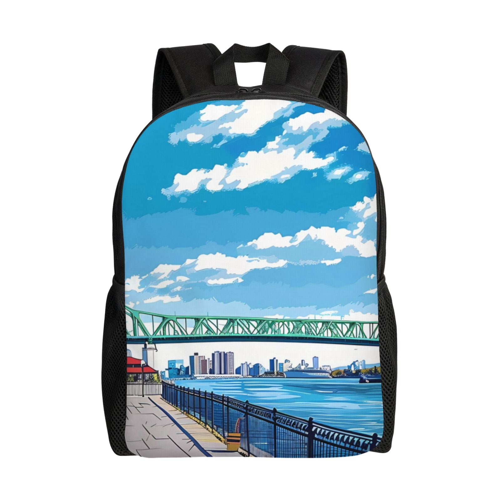 Xecao Urban Riverside Clock Tower Print School Backpack with Laptop ...