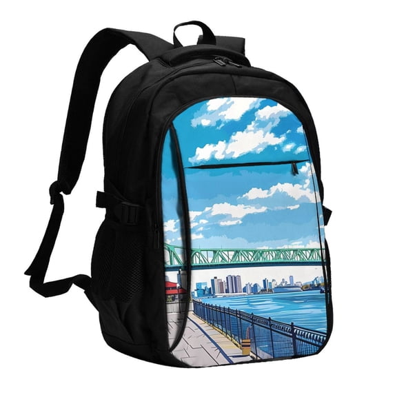 Xecao Urban Riverside Clock Tower for Travel Laptop Backpack, USB ...