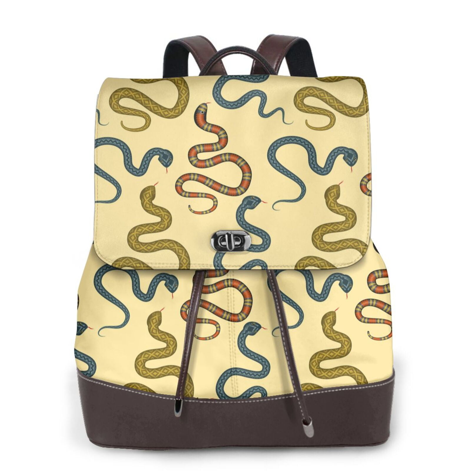 Xecao Various Snake Print Large Backpack Soft Leather for Women Travel ...