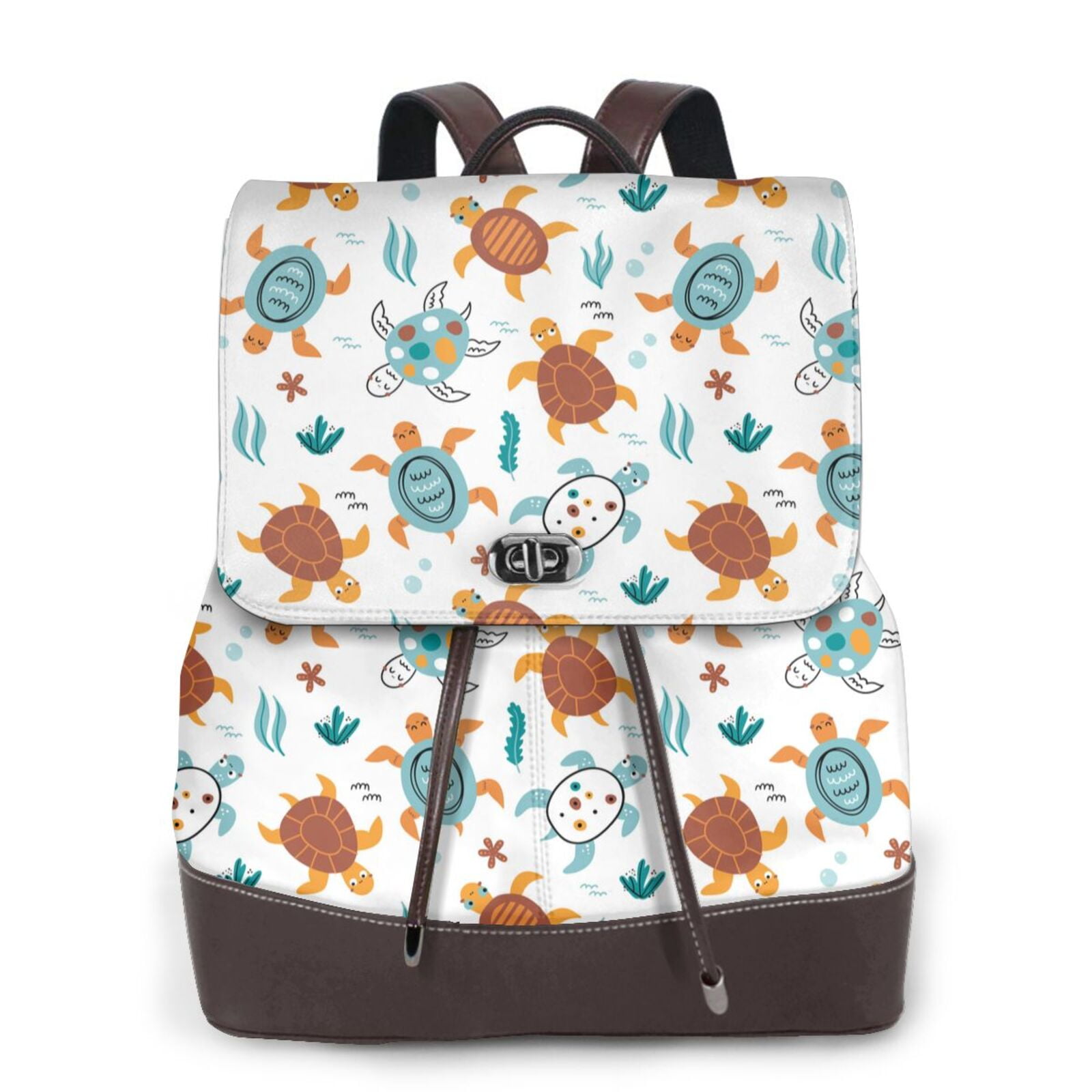 Xecao Various Turtle Print Large Backpack Soft Leather for Women Travel ...