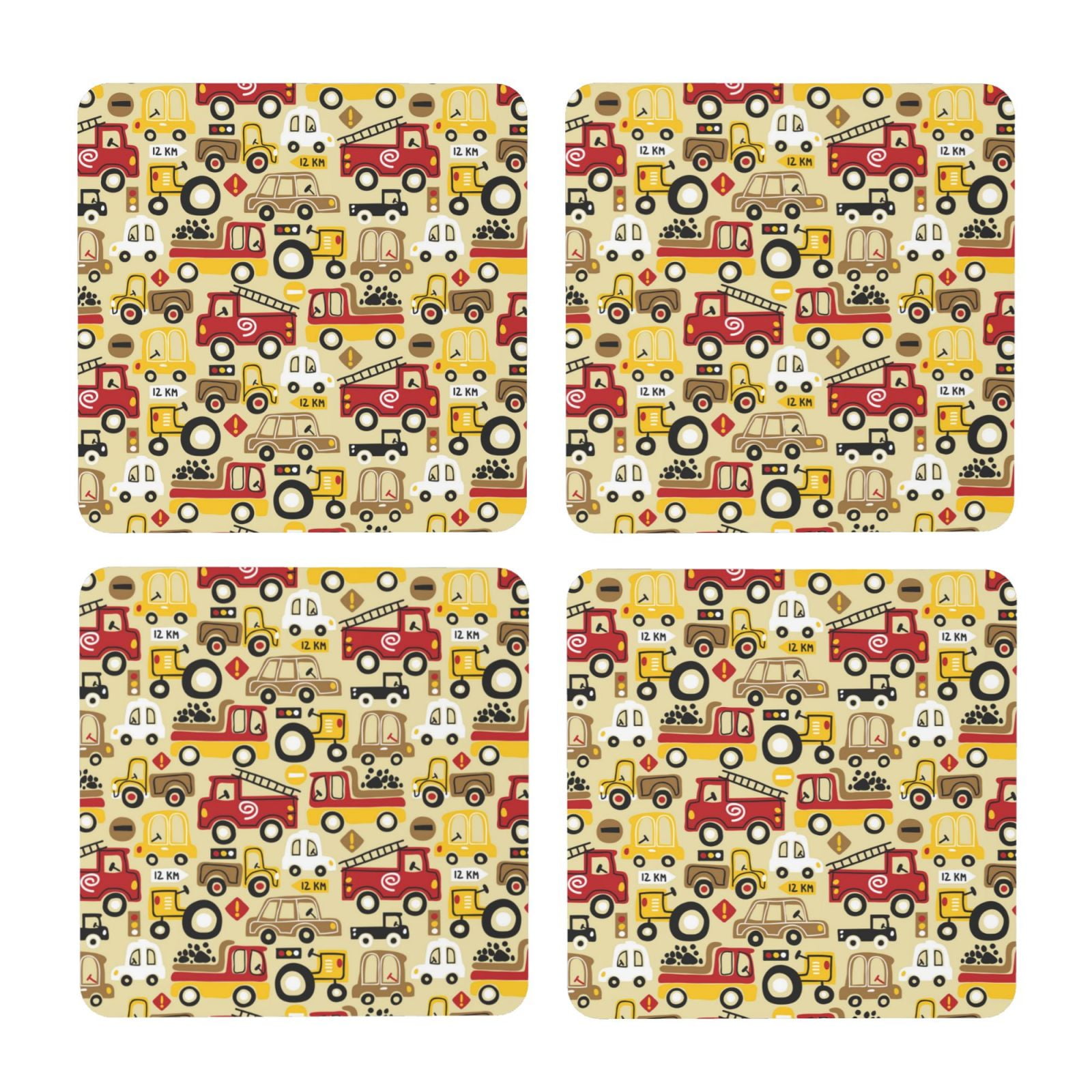 Xecao Vehicles for MDF Cork Coaster 4 Pcs,Drink Coasters,Suit for House ...