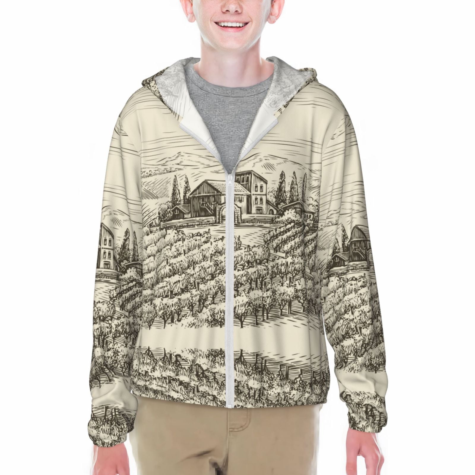 Xecao Vineyard Landscape Print Fishing Shirts for teenager Long Sleeve ...
