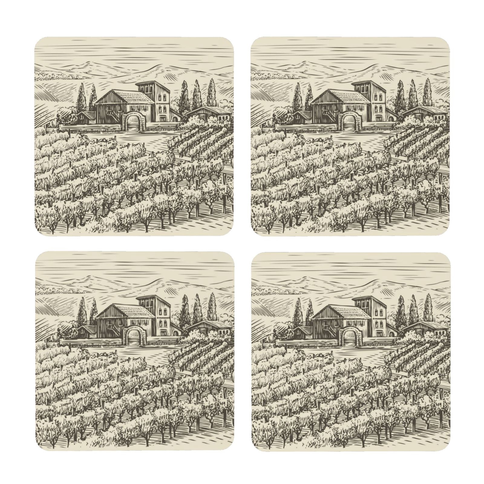 Xecao Vineyard Landscape for MDF Cork Coaster 4 Pcs,Drink Coasters,Suit ...