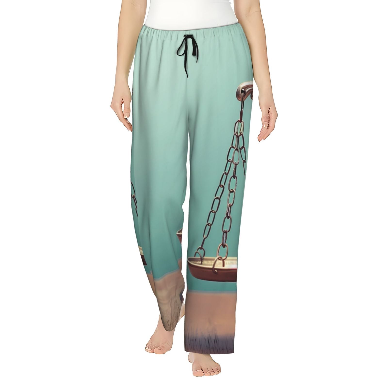 Xecao Vintage Brass Balance Scale Print Women's Straight Lounge Pajama ...