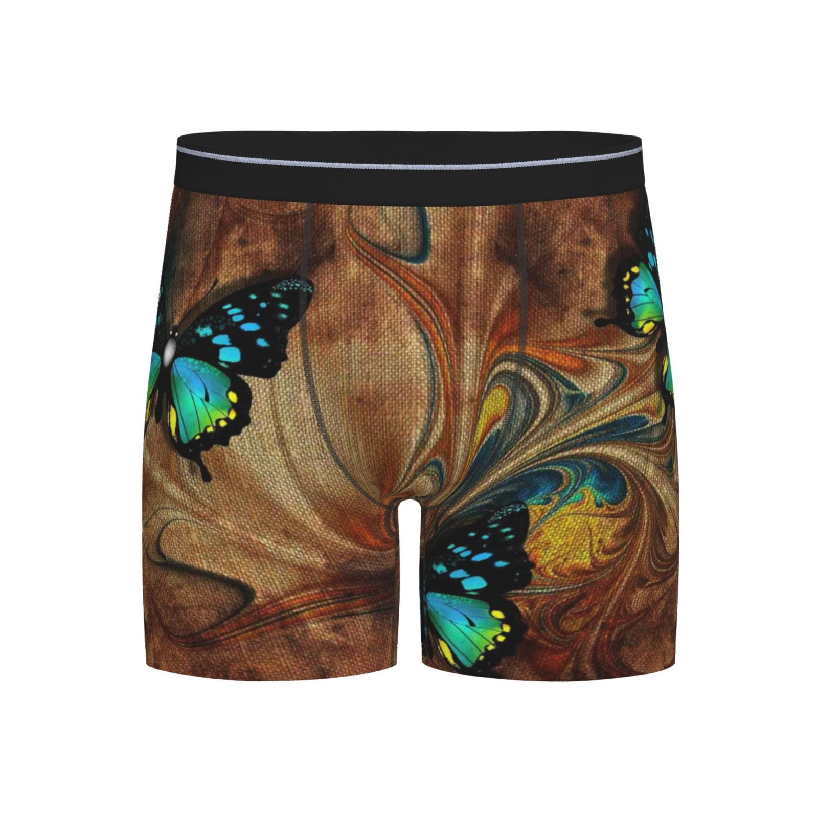 Xecao Vintage Butterfly Green Print Boxer Briefs for Men's Stretch ...