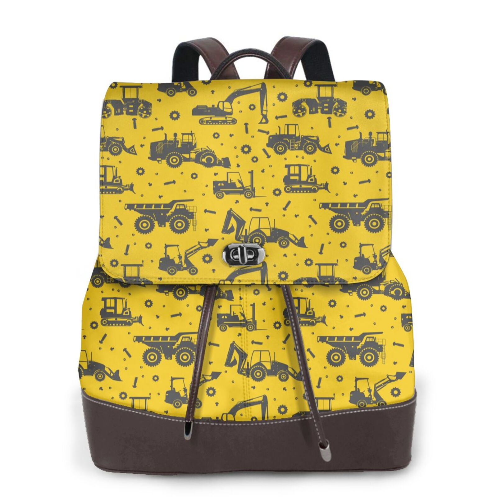 Xecao Vintage Excavator Print Large Backpack Soft Leather for Women ...