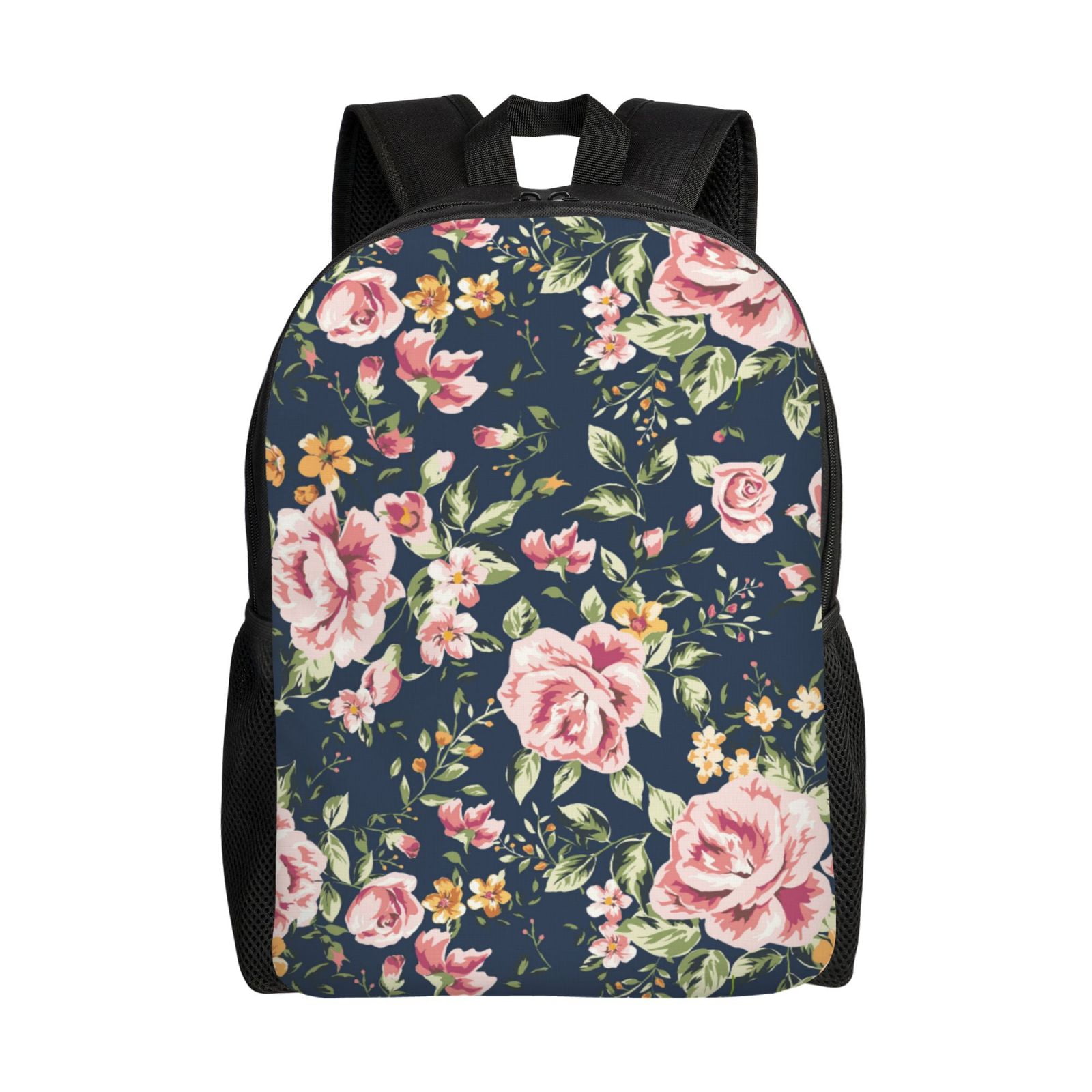 Xecao Vintage Floral Print School Backpack with Laptop Compartment ...