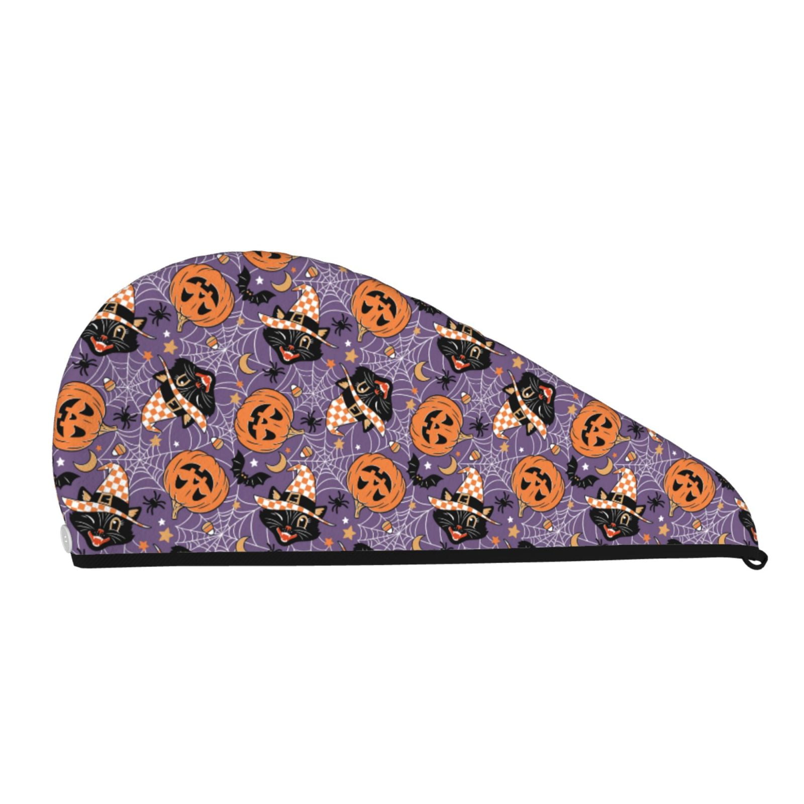 Xecao Vintage Halloween Black Cat Print Hair Towel, Hair Turbans for ...