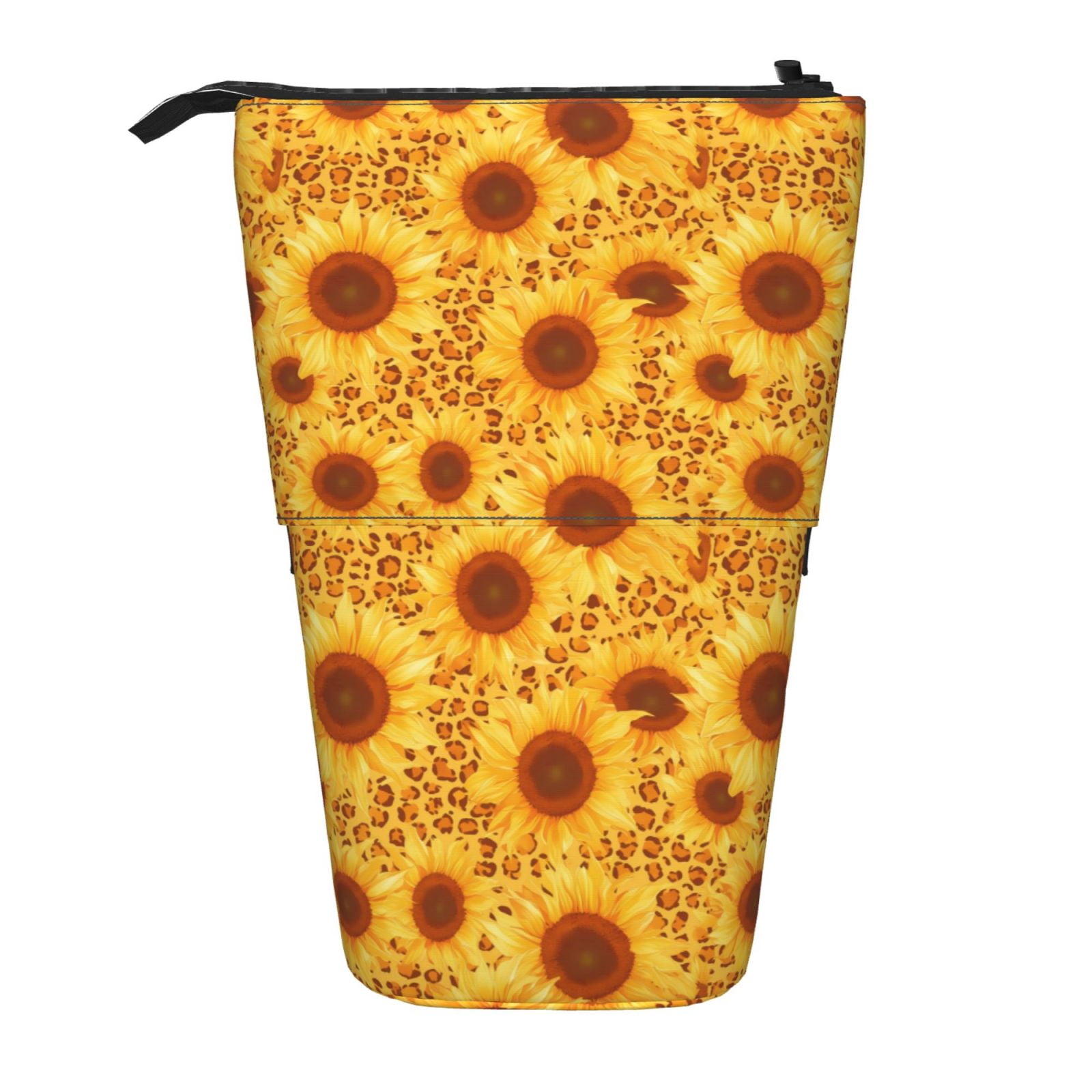 Xecao Vintage Leopard Print Sunflower Print Telescopic Pencil Bag Pen ...