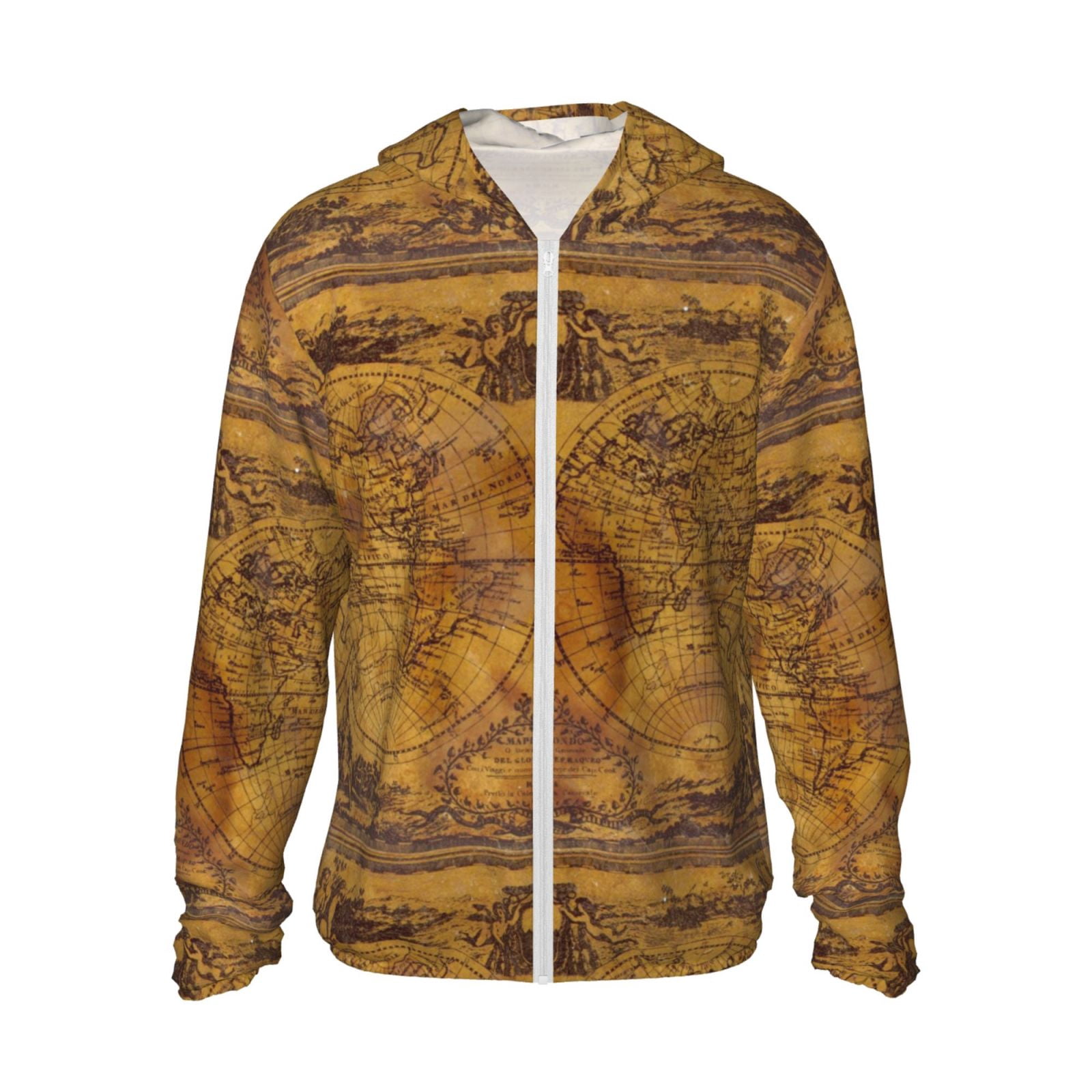 Xecao Vintage Map for Sun Shirt-A lightweight, hoodie-style long-sleeve ...