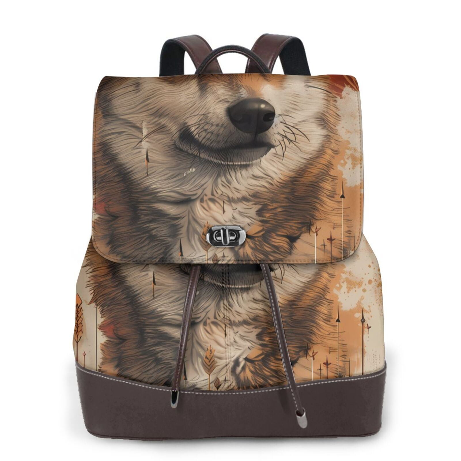 Xecao Vintage Shiba Inu Art Print Large Backpack Soft Leather for Women ...