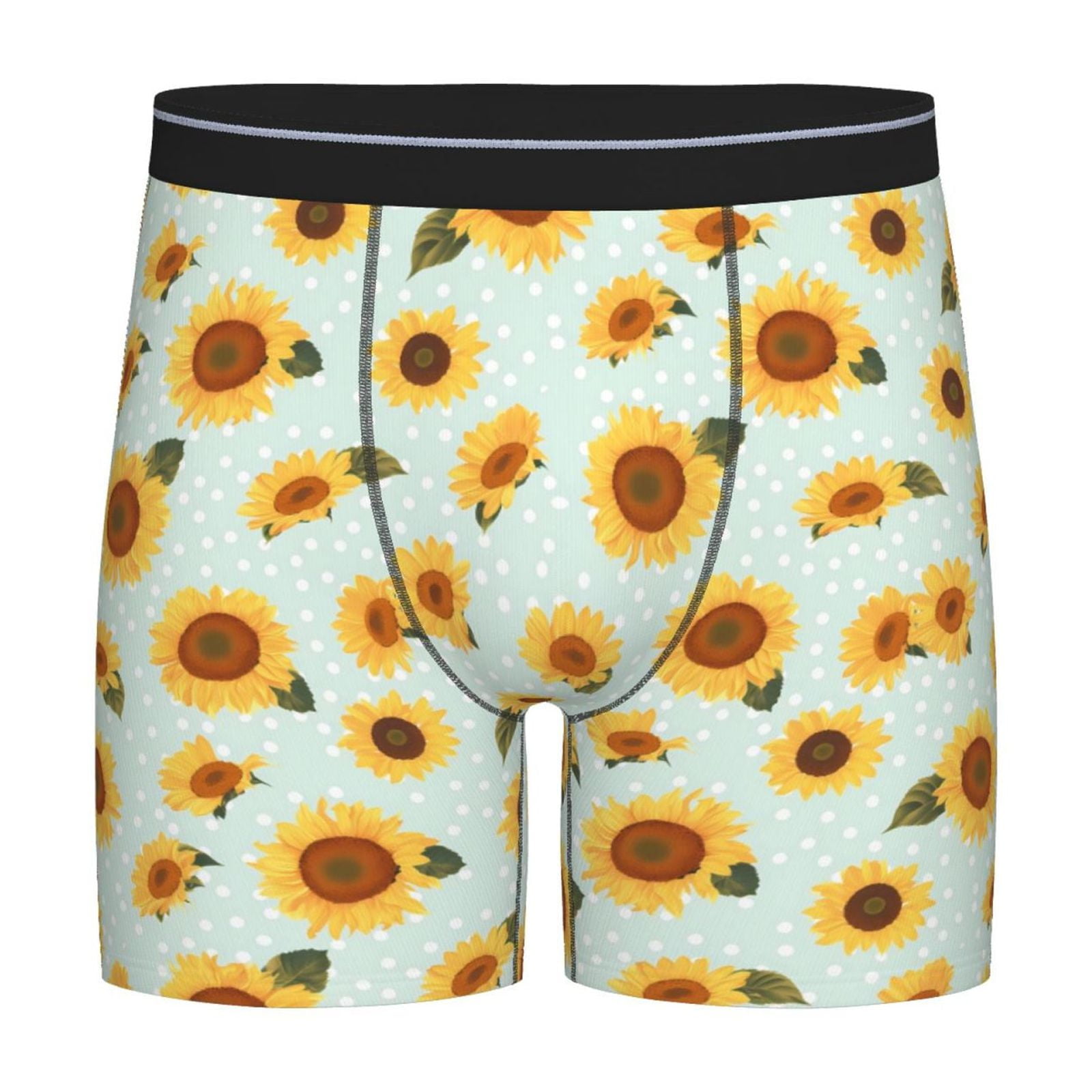 Xecao Vintage White Polka Dot Sunflower Print Boxer Briefs for Men's ...