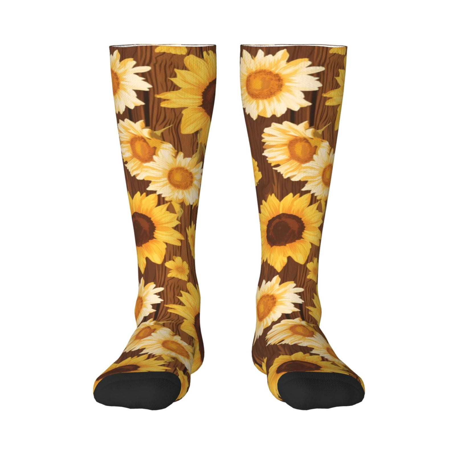 Xecao Vintage Wood Grain Sunflower A print thigh-high socks, crafted ...