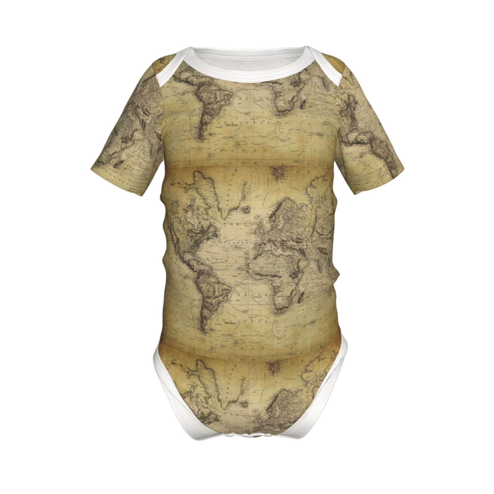 Xecao Vintage World Map Pattern Baby Climbing Bodysuit Short Sleeve ...
