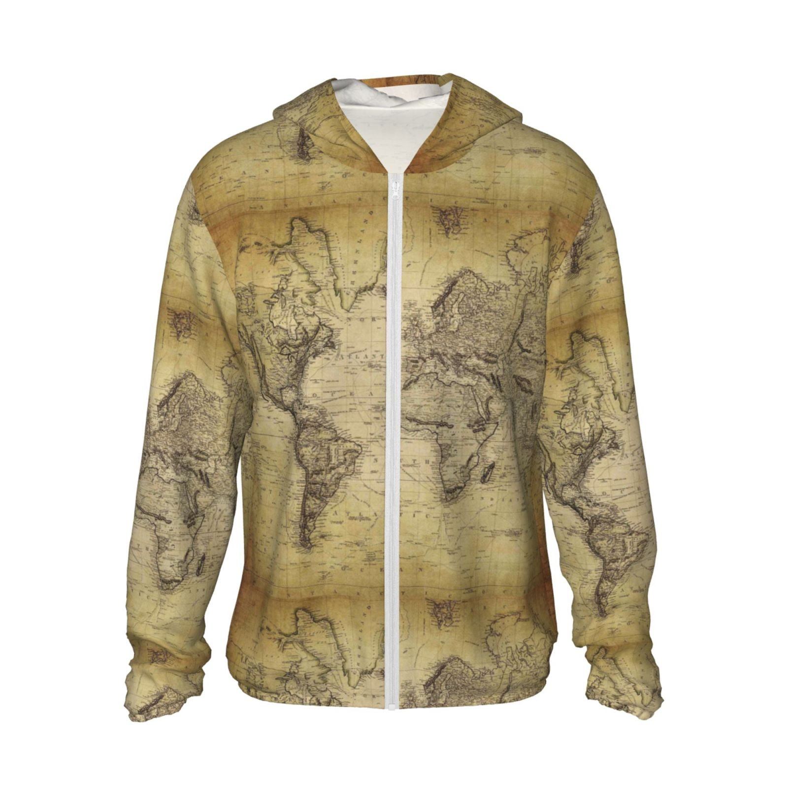 Xecao Vintage World Map for Sun Shirt-A lightweight, hoodie-style long ...
