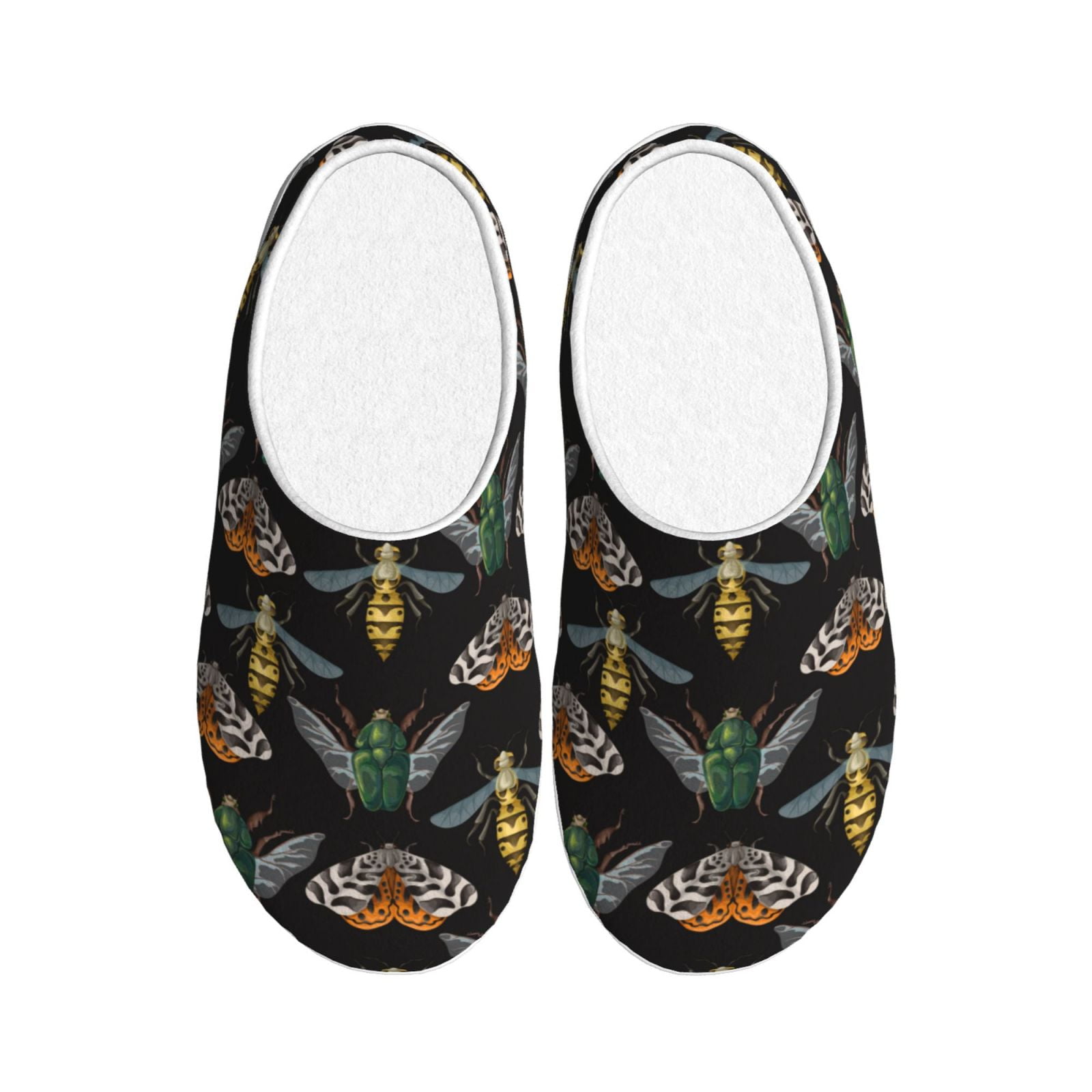 Xecao Wasp Cockchafer Butterfly Print Cotton Slippers Fuzzy Warm Cozy ...