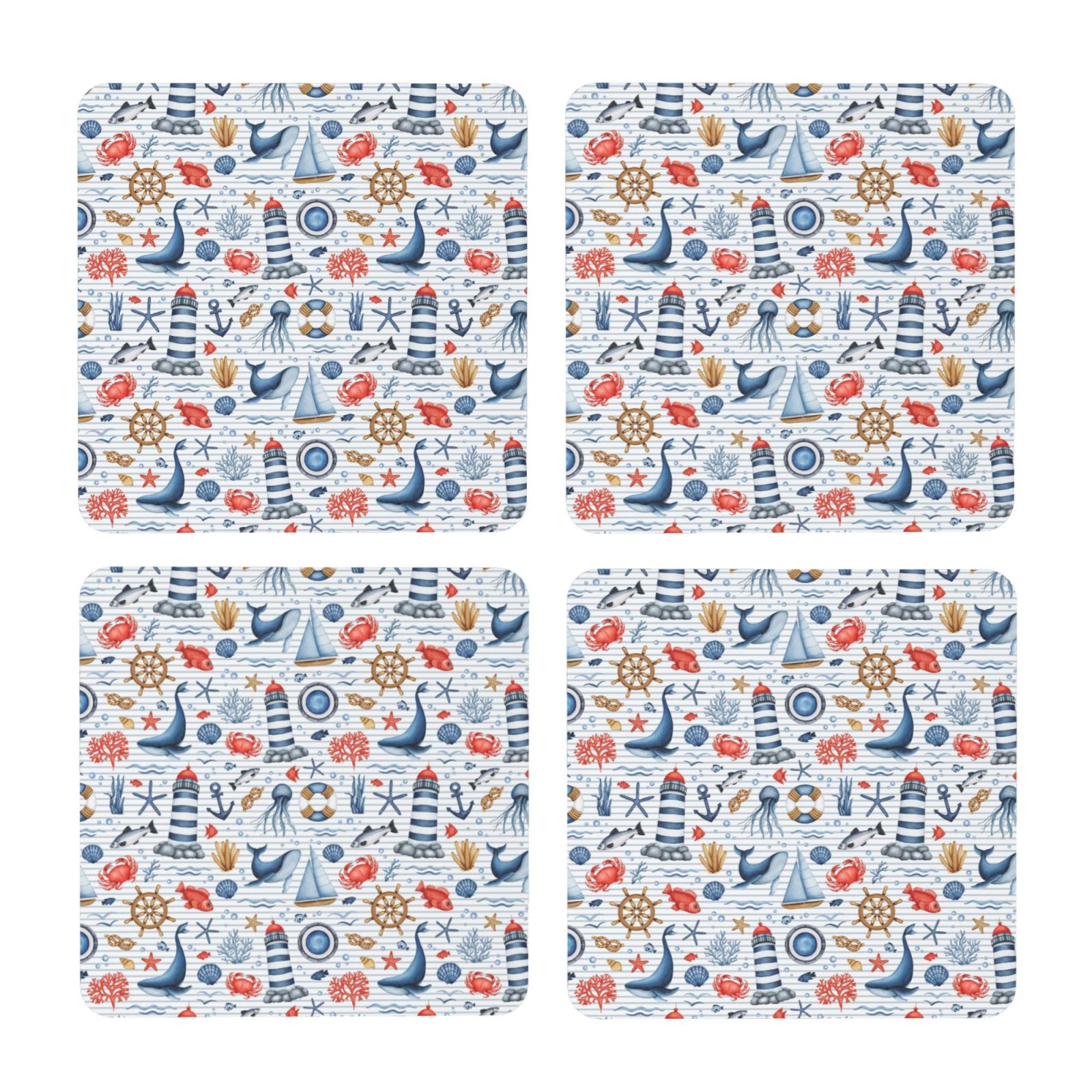 Xecao Watercolor Nautical for MDF Cork Coaster 4 Pcs,Drink Coasters ...