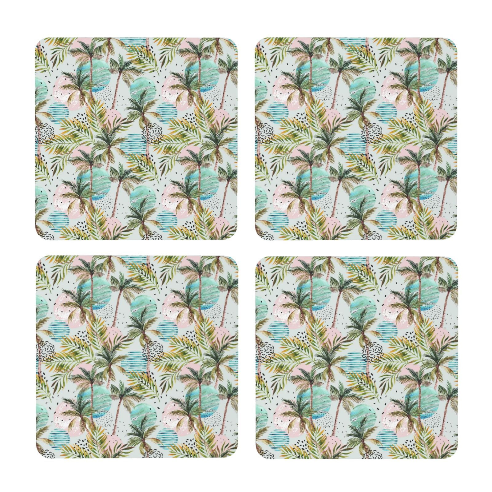Xecao Watercolor Palm Tree for MDF Cork Coaster 4 Pcs,Drink Coasters ...