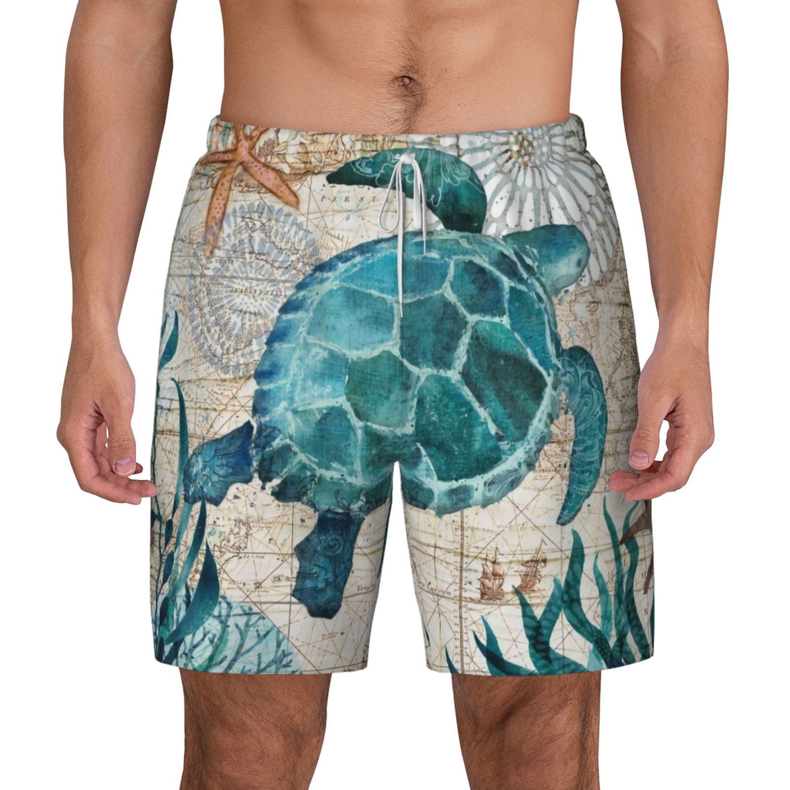Xecao Watercolor Sea Turtle for Men's Swimming Trunks Swim Trunks Quick ...