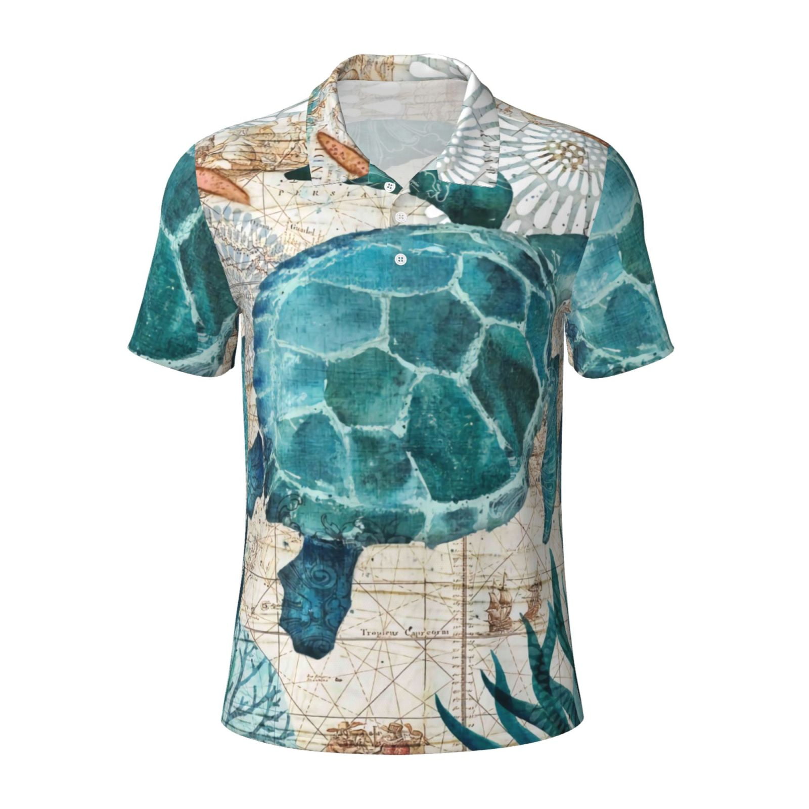 Xecao Watercolor Sea Turtle for Mens' Casual Short Sleeve Button-Down ...