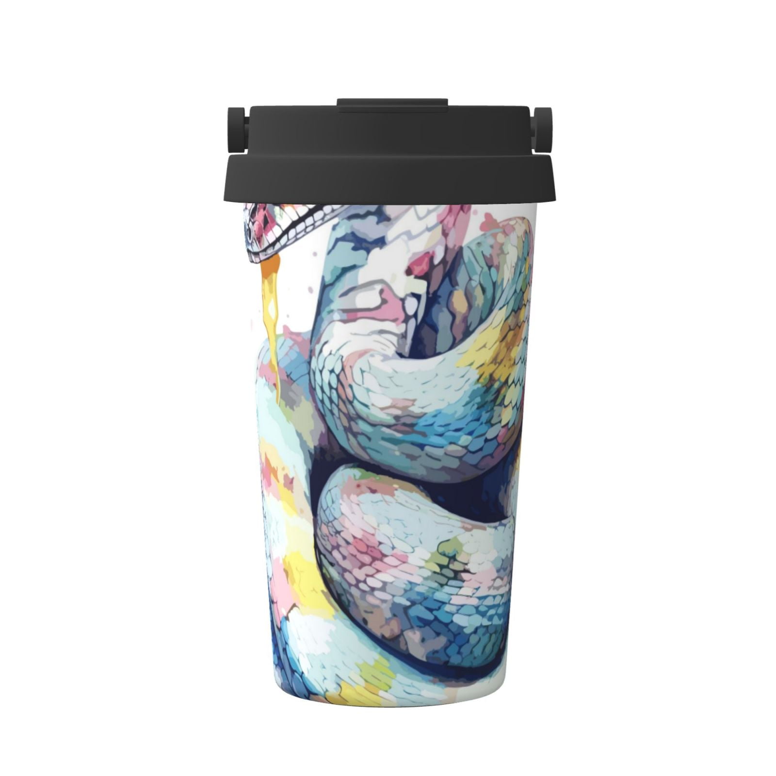 Xecao Watercolor Snake Pattern Insulated Coffee Mug with Handle & Flip ...