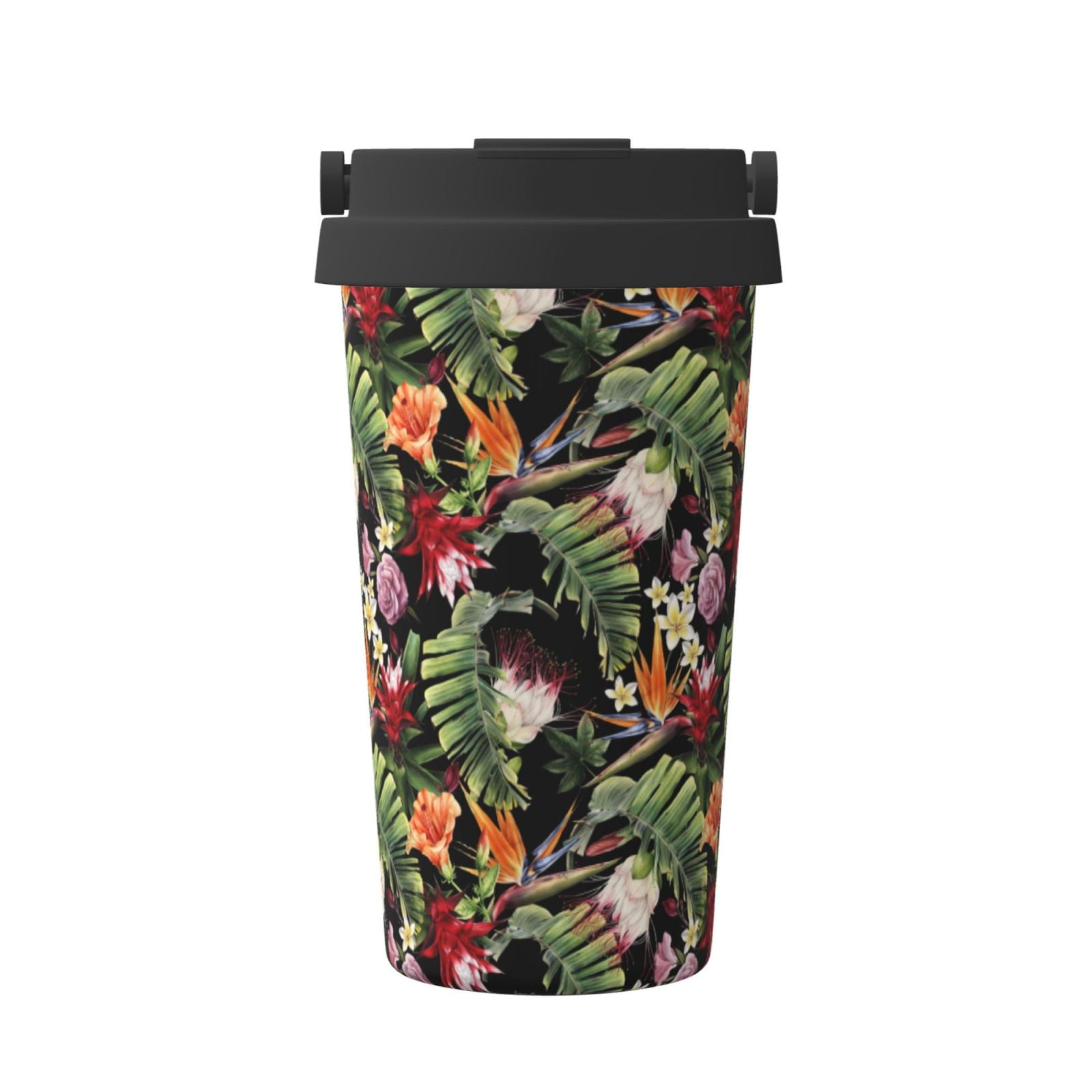 Xecao Watercolor Tropical Flowers Pattern Insulated Coffee Mug with ...