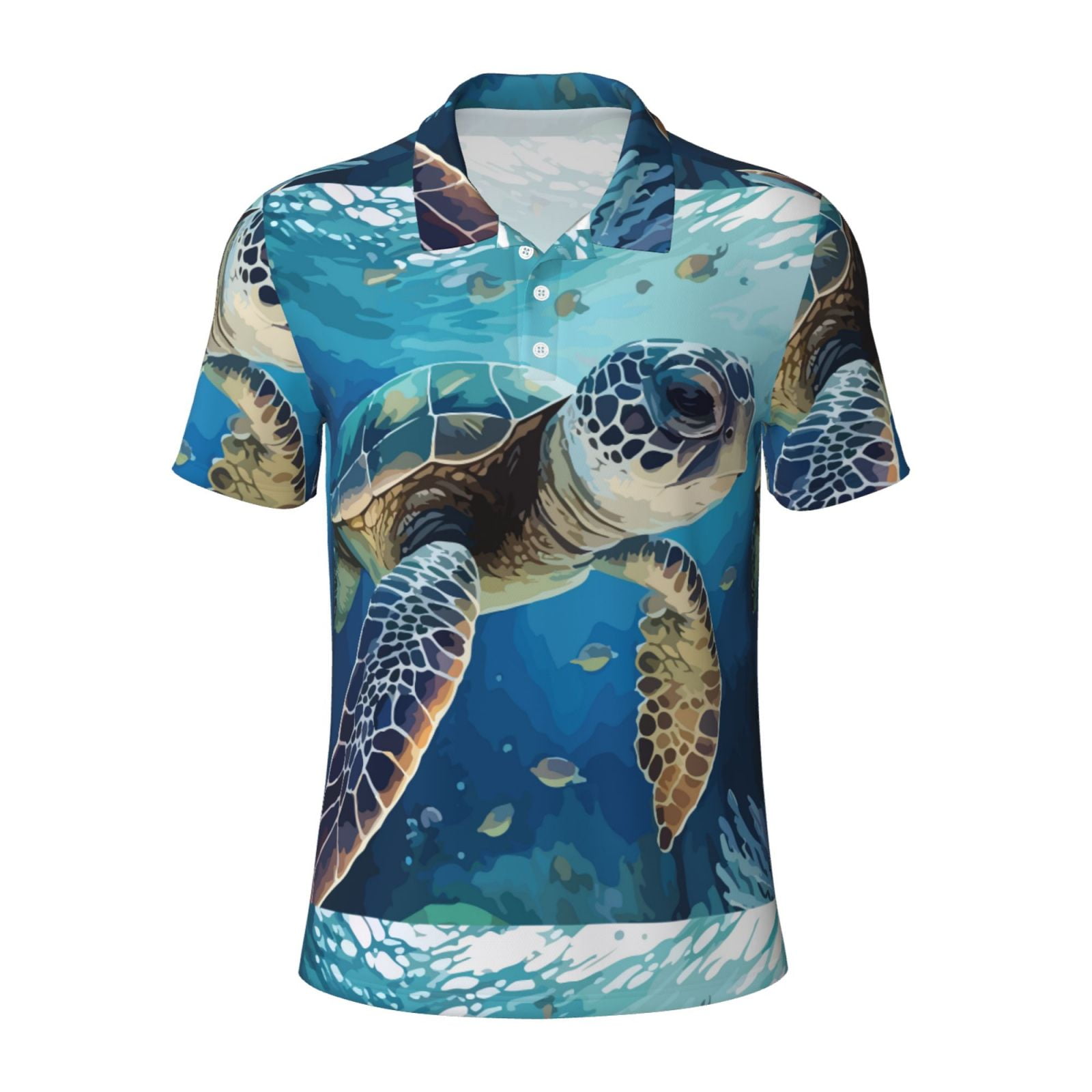 Xecao Watercolor Turtle for Mens' Casual Short Sleeve Button-Down Polo ...