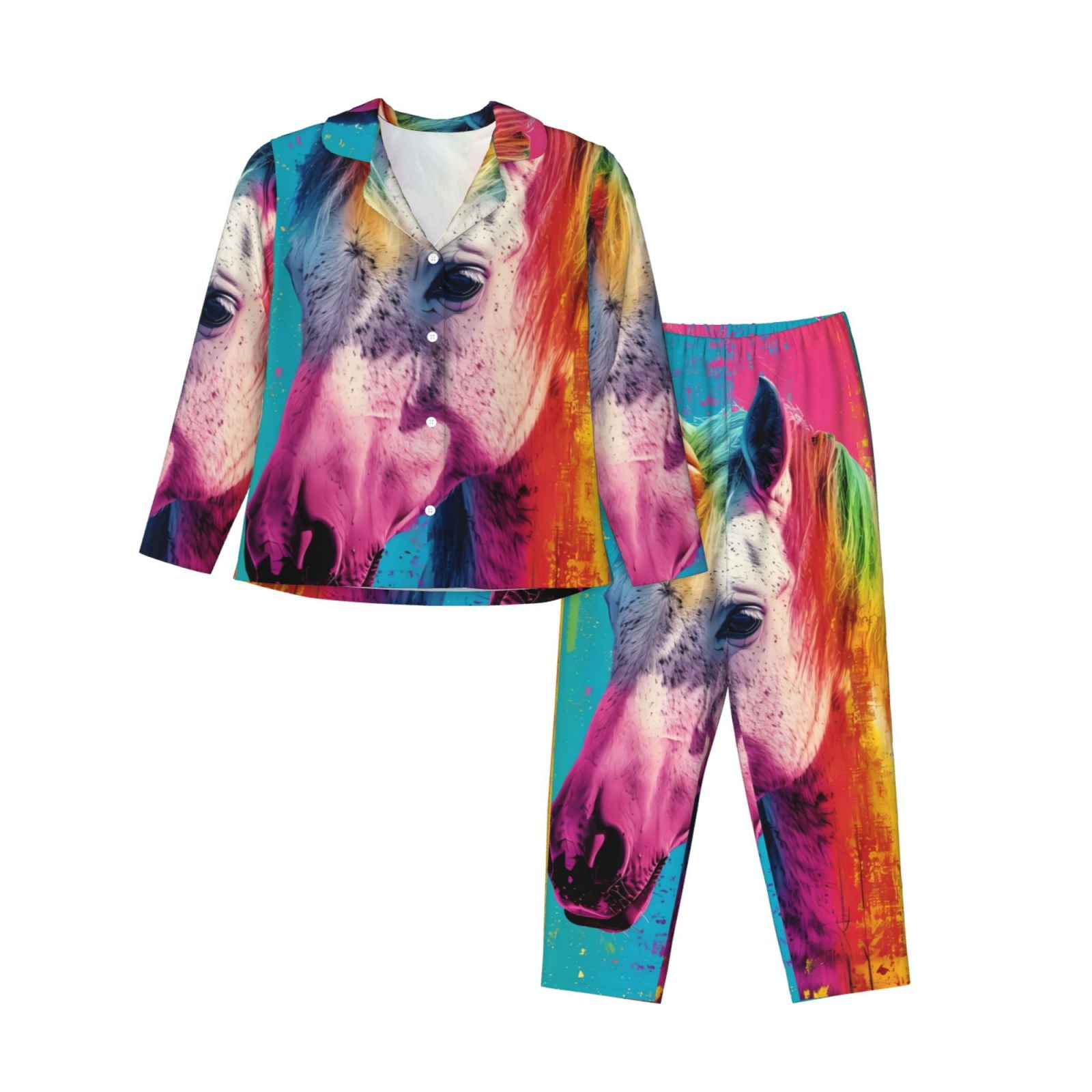 Xecao Watercolor White Horse Print Women Pajamas Set Soft Sleepwear Pjs ...