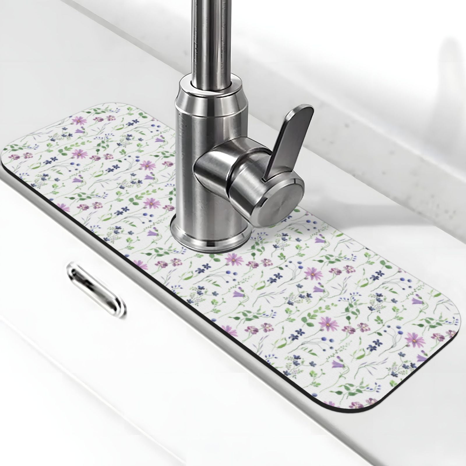 Xecao Watercolor Wildflower for Kitchen Sink Splash Guard Faucet Mat ...