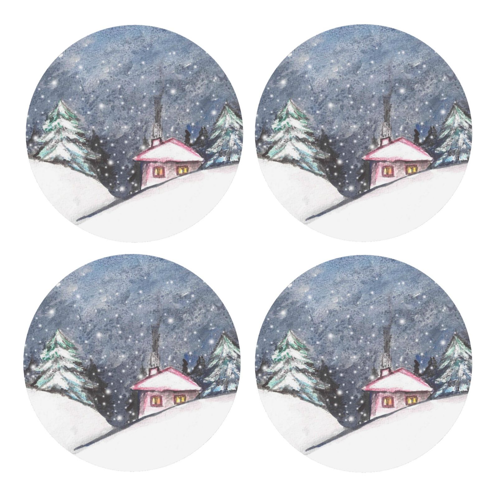 Xecao Watercolor Winter Landscape For Christmas for MDF Cork Coaster 4 ...