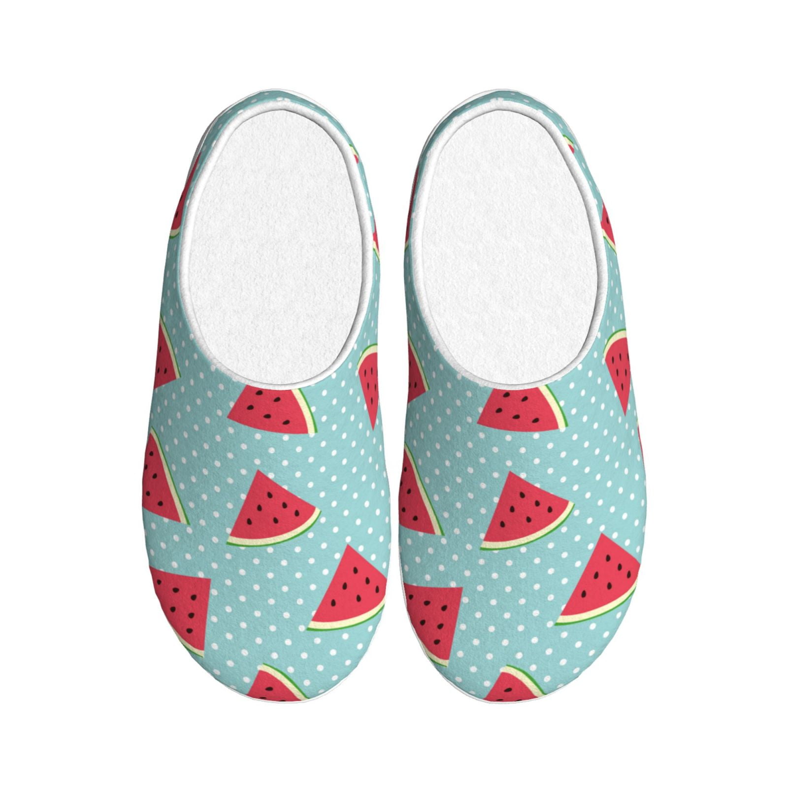Xecao Watermelon Print Cotton Slippers Fuzzy Warm Cozy Slippers Non ...