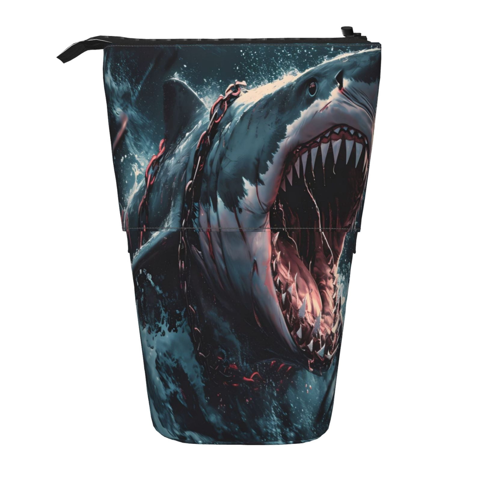 Xecao Wave Chain Shark Print Telescopic Pencil Bag Pen Holder Pop Up ...